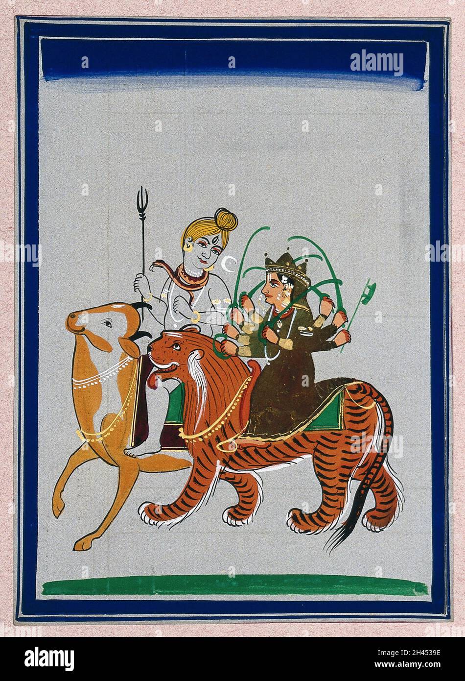 Lord Shiva on his vehicle, the cow, riding along with Durga on her ...