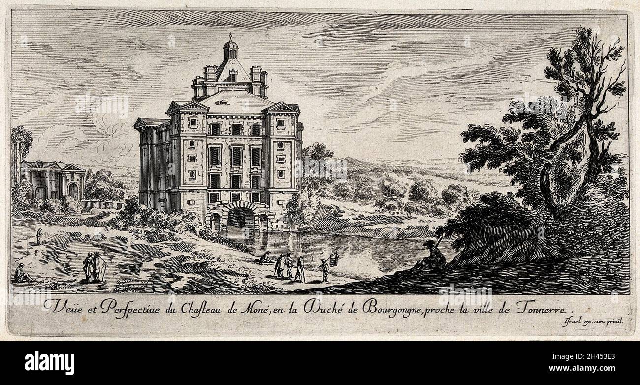 The castle at Mone ín Burgundy. Etching Stock Photo - Alamy