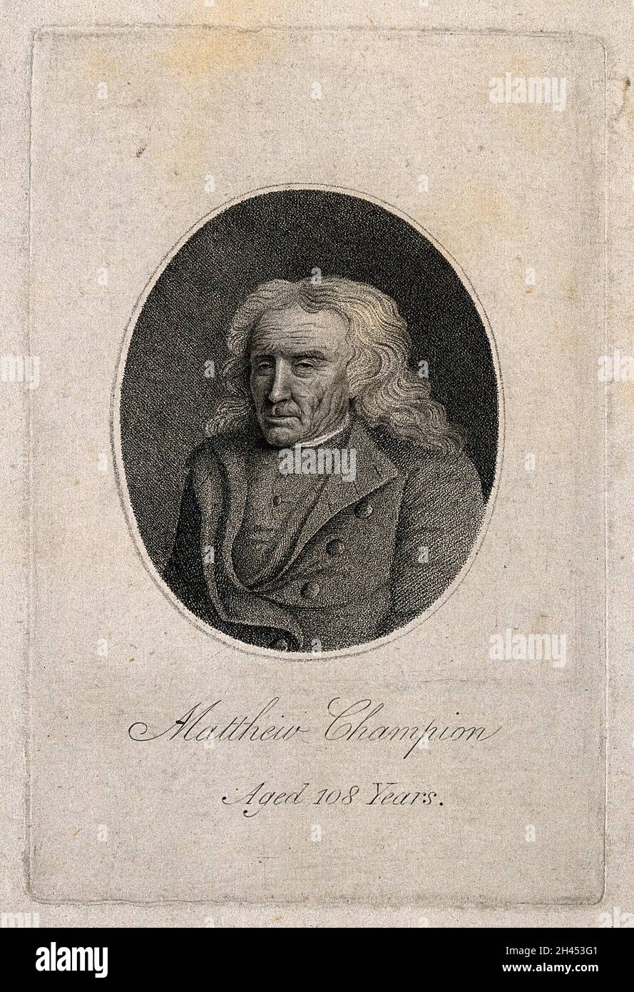 Matthew Champion, aged 108. Stipple engraving Stock Photo - Alamy