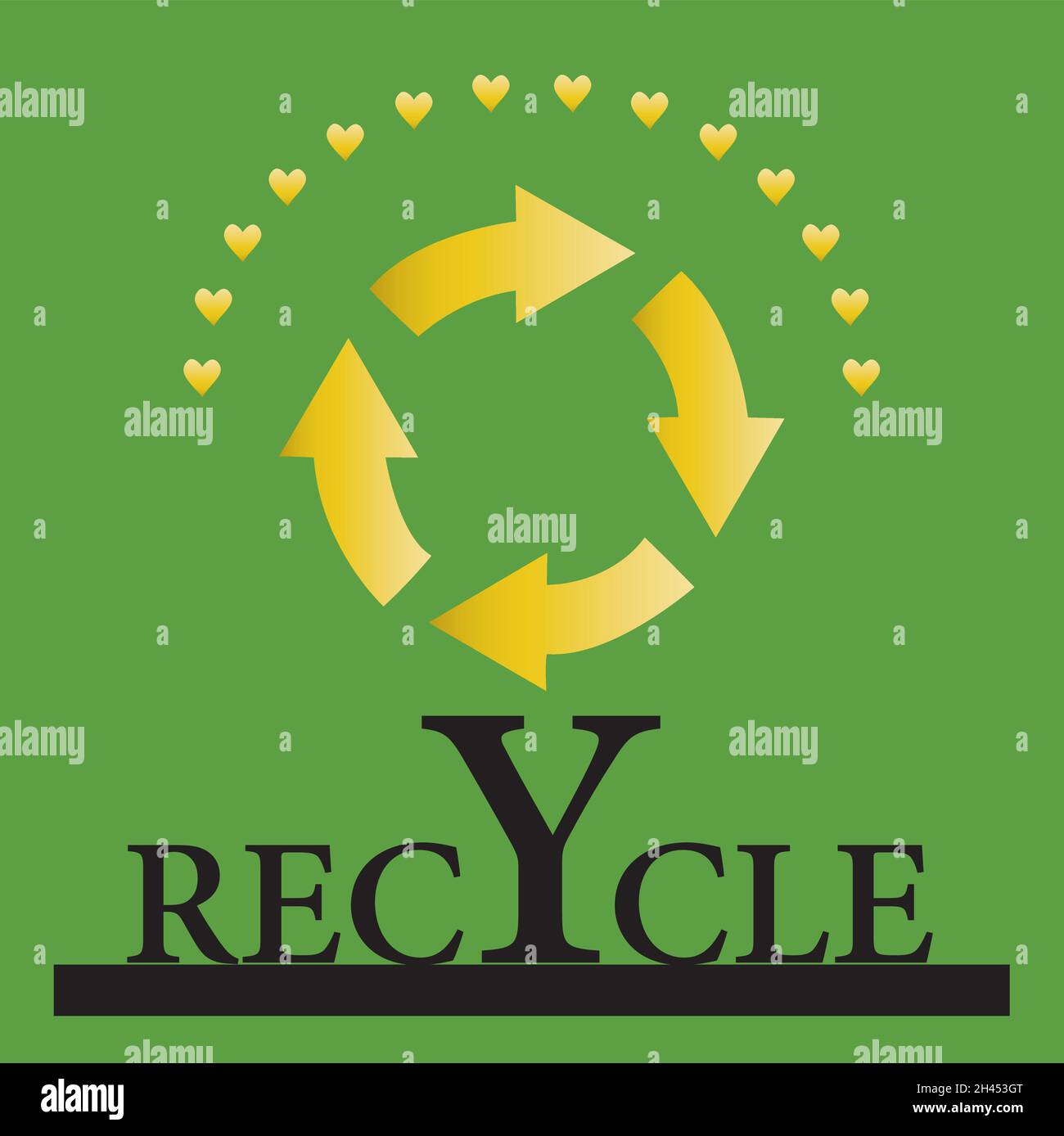 recycle sign with hearts around the top and green background and text ...