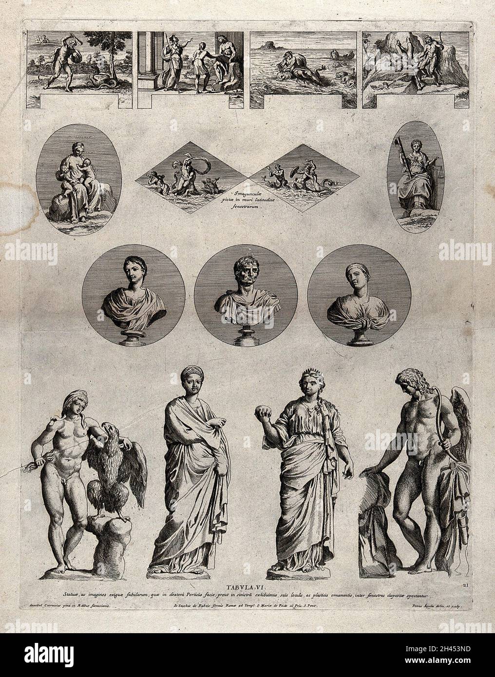 Palazzo Farnese, Rome: paintings and sculptures in the gallery. Etching ...