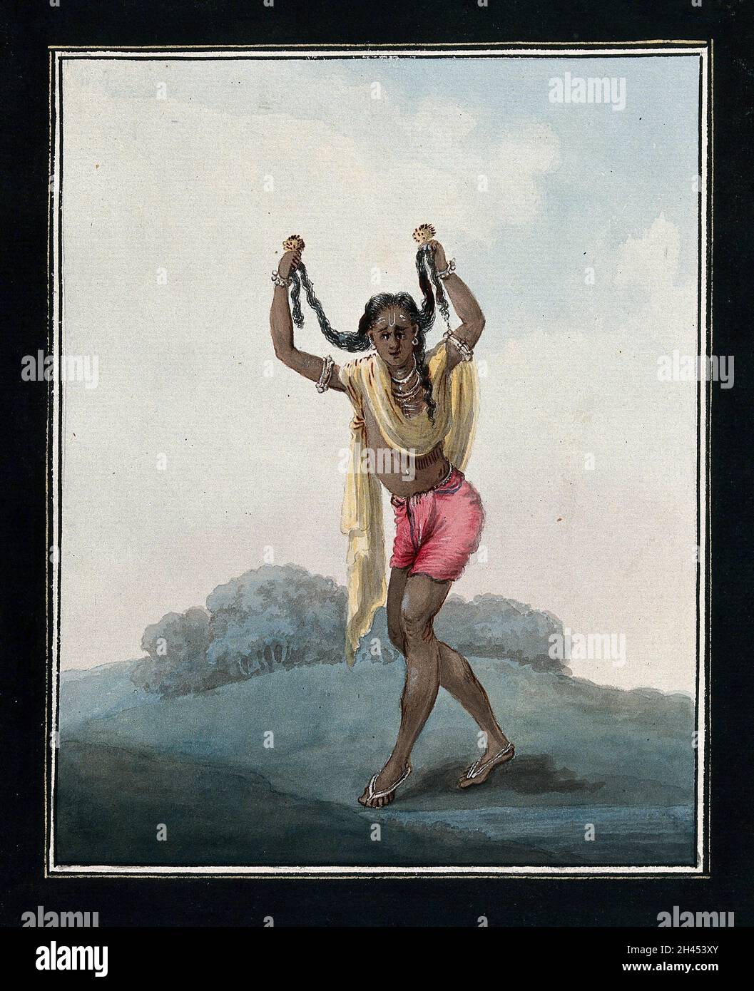 A performer; a man who enacts the female role. Gouache painting by an ...