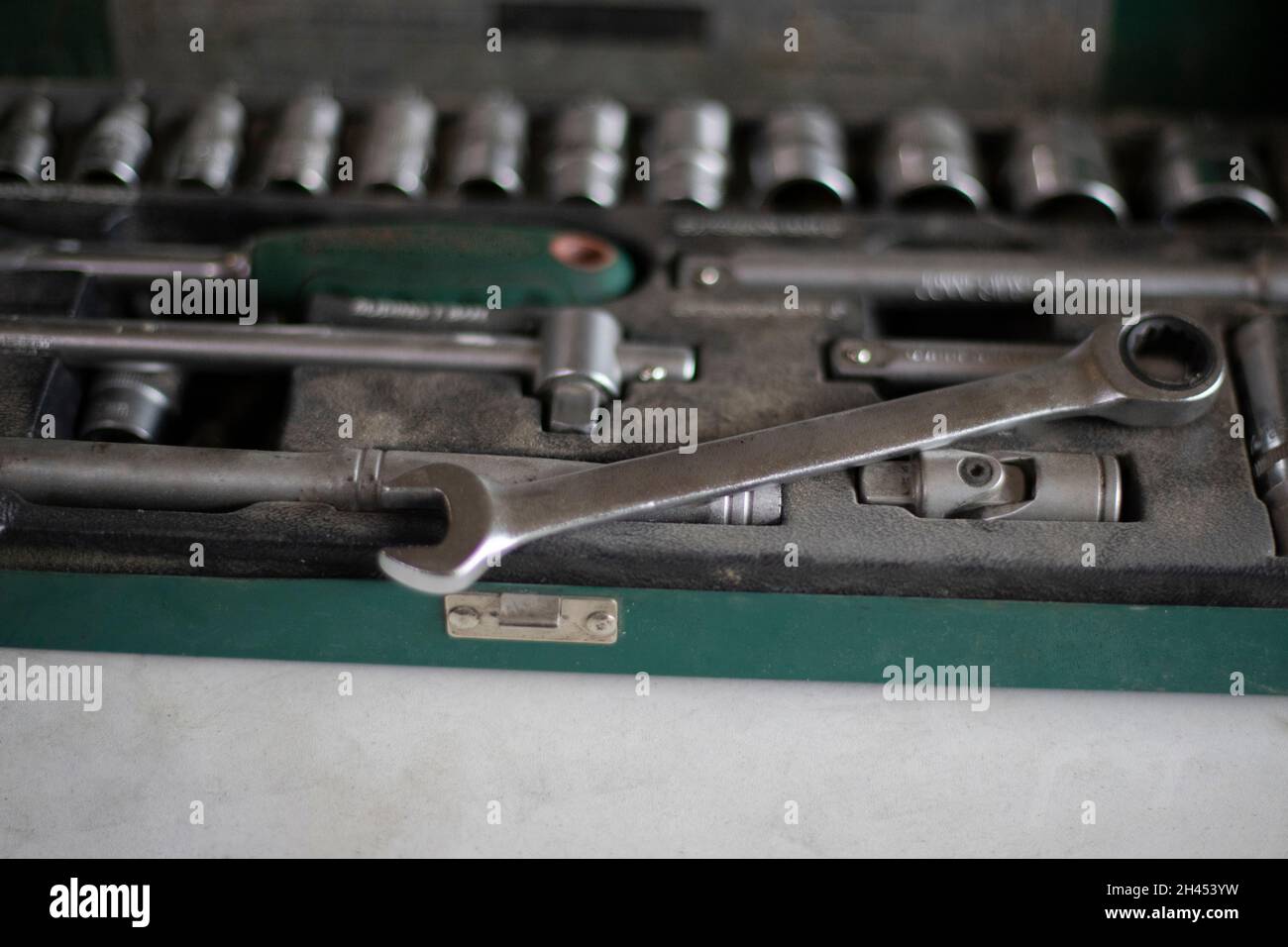 Tools in a box. The keys for the nuts. Tools in the garage Stock Photo ...