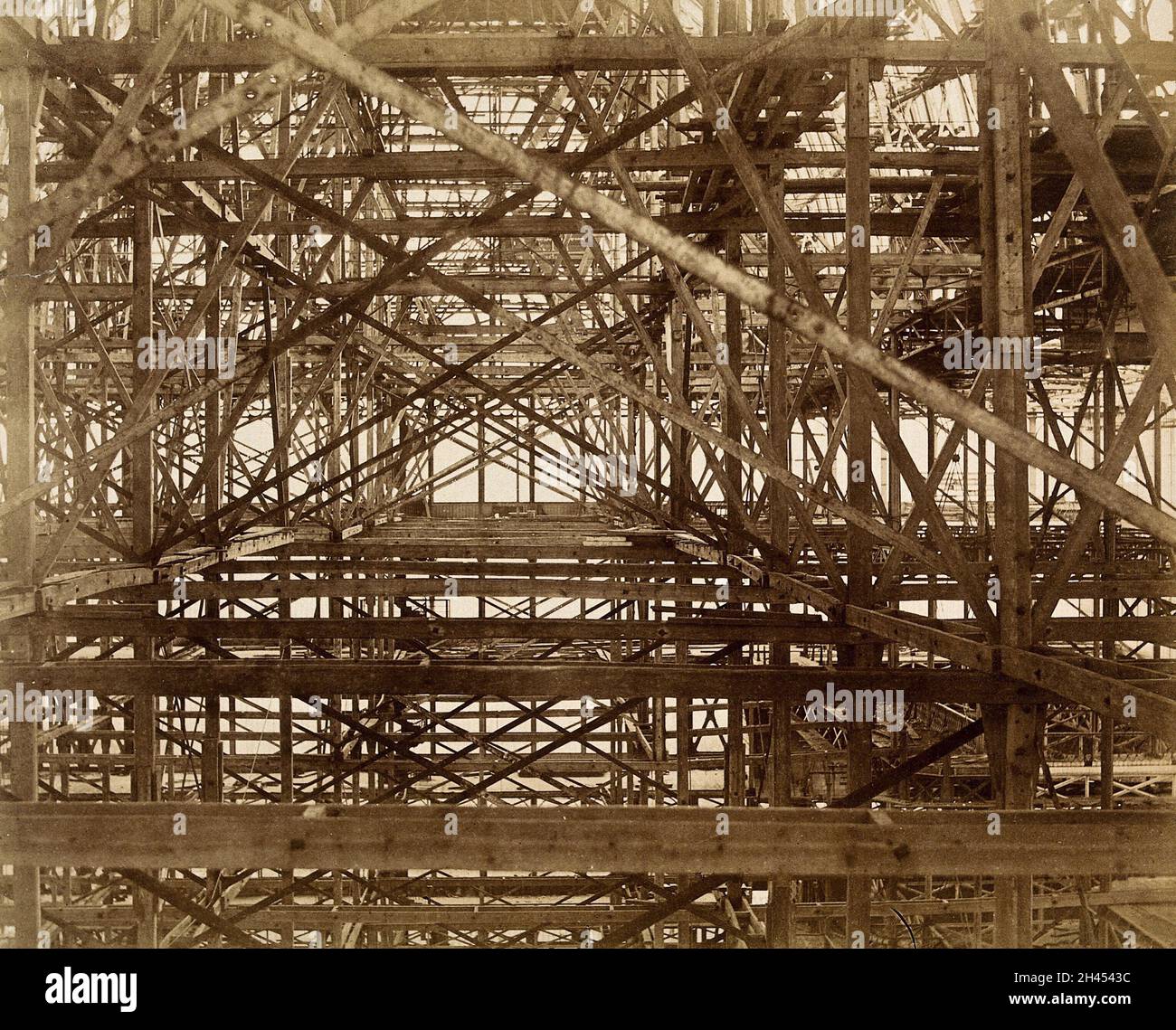 The Crystal Palace during its re-erection at Sydenham, London: metal ...