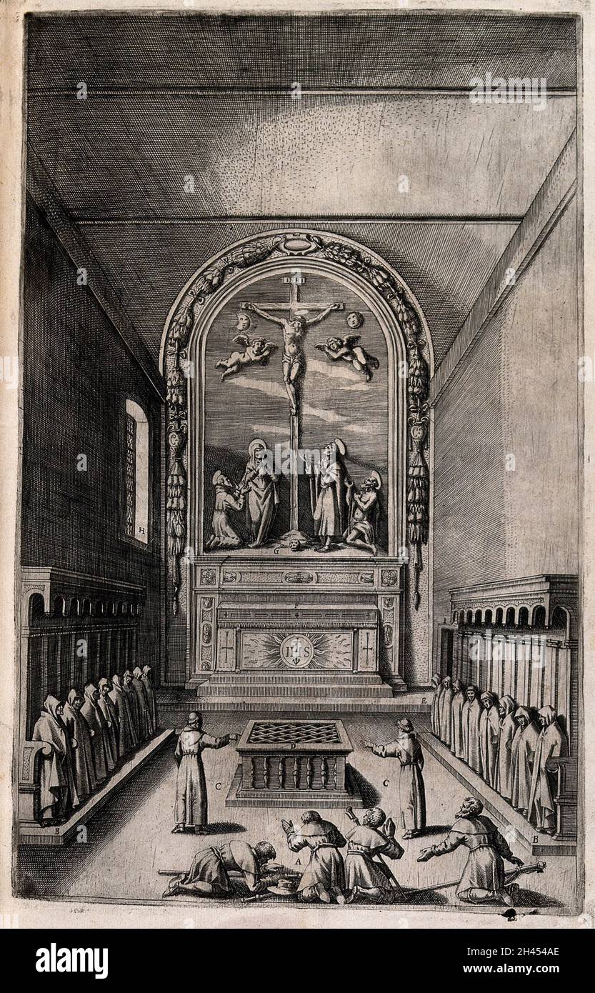 Interior of the church of the Stigmata on Mount Verna; with a painting ...