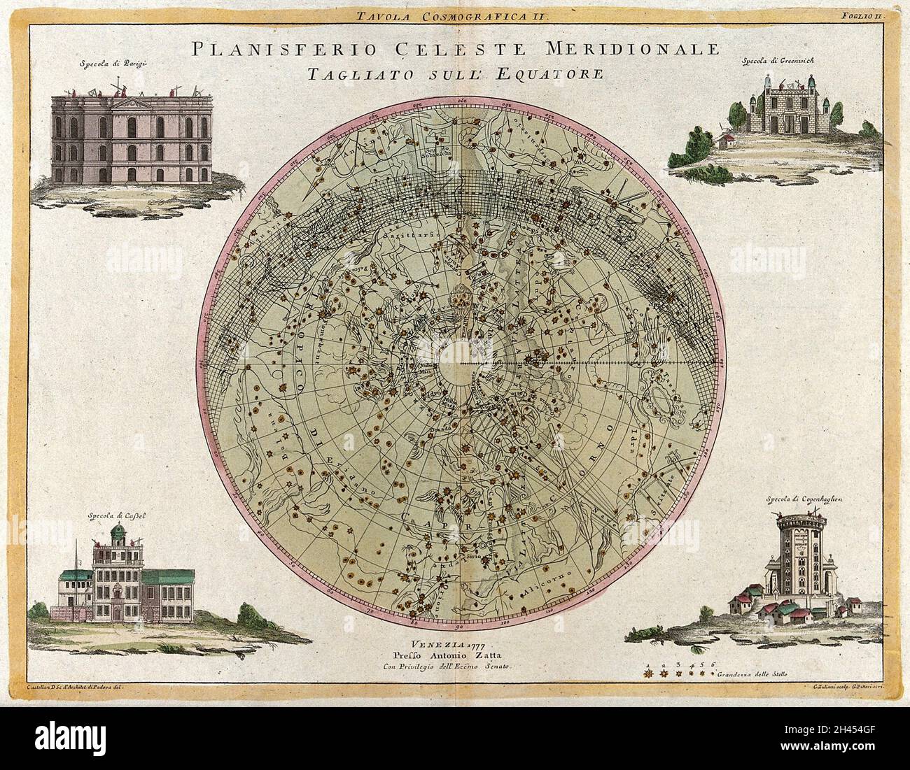 Astronomy: a star map of the night sky. Coloured engraving, 1777 Stock ...