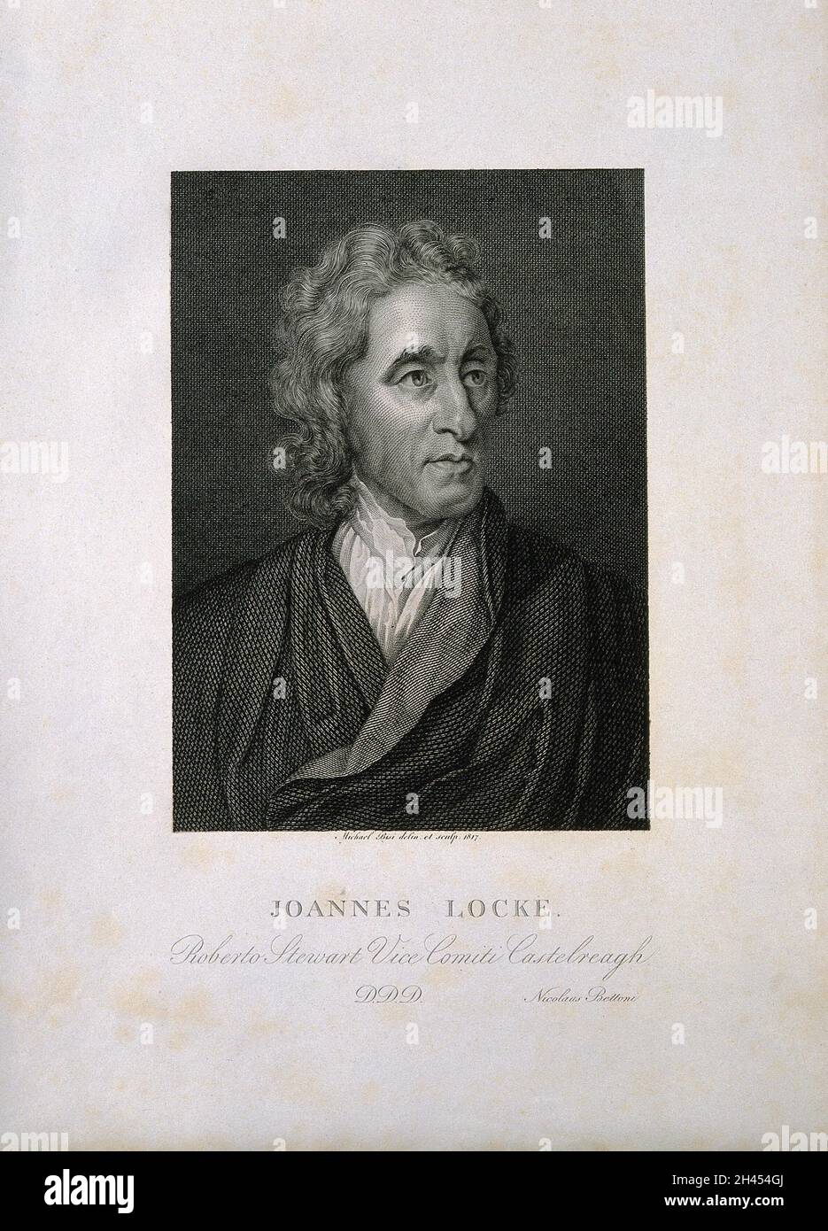 John Locke. Line engraving by M. Bisi, 1817, after himself after Sir G ...