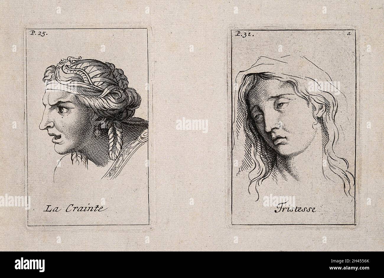Two faces representing fear and sadness, left and right respectively ...
