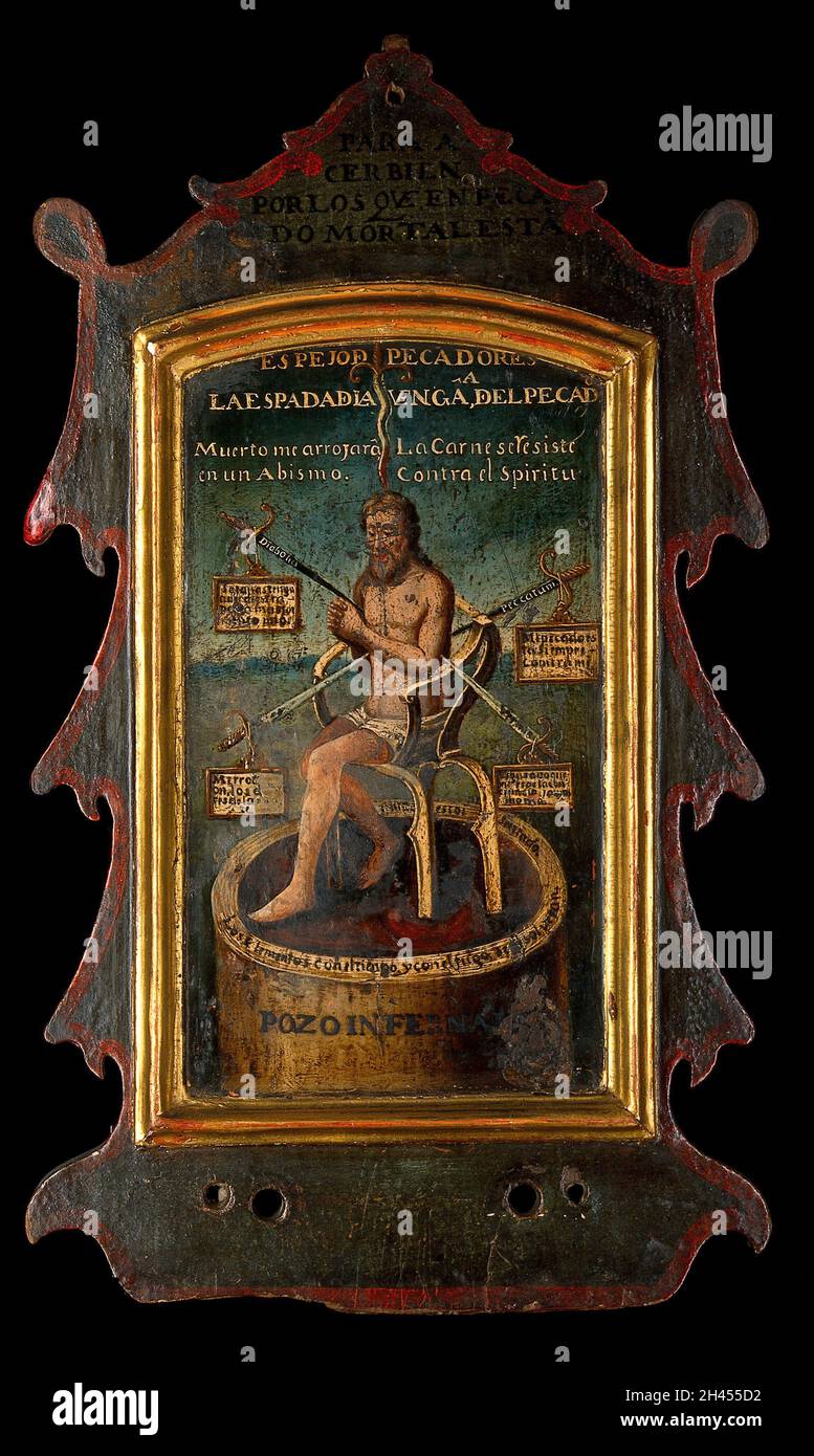 The mirror of sinners, the sword of vengeance of sin. Oil painting by a ...