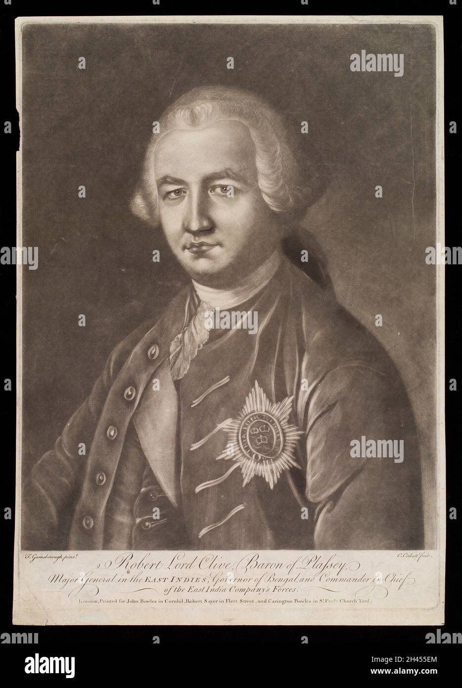 Robert Clive, 1st Baron Clive. Mezzotint by C. Corbutt after T ...