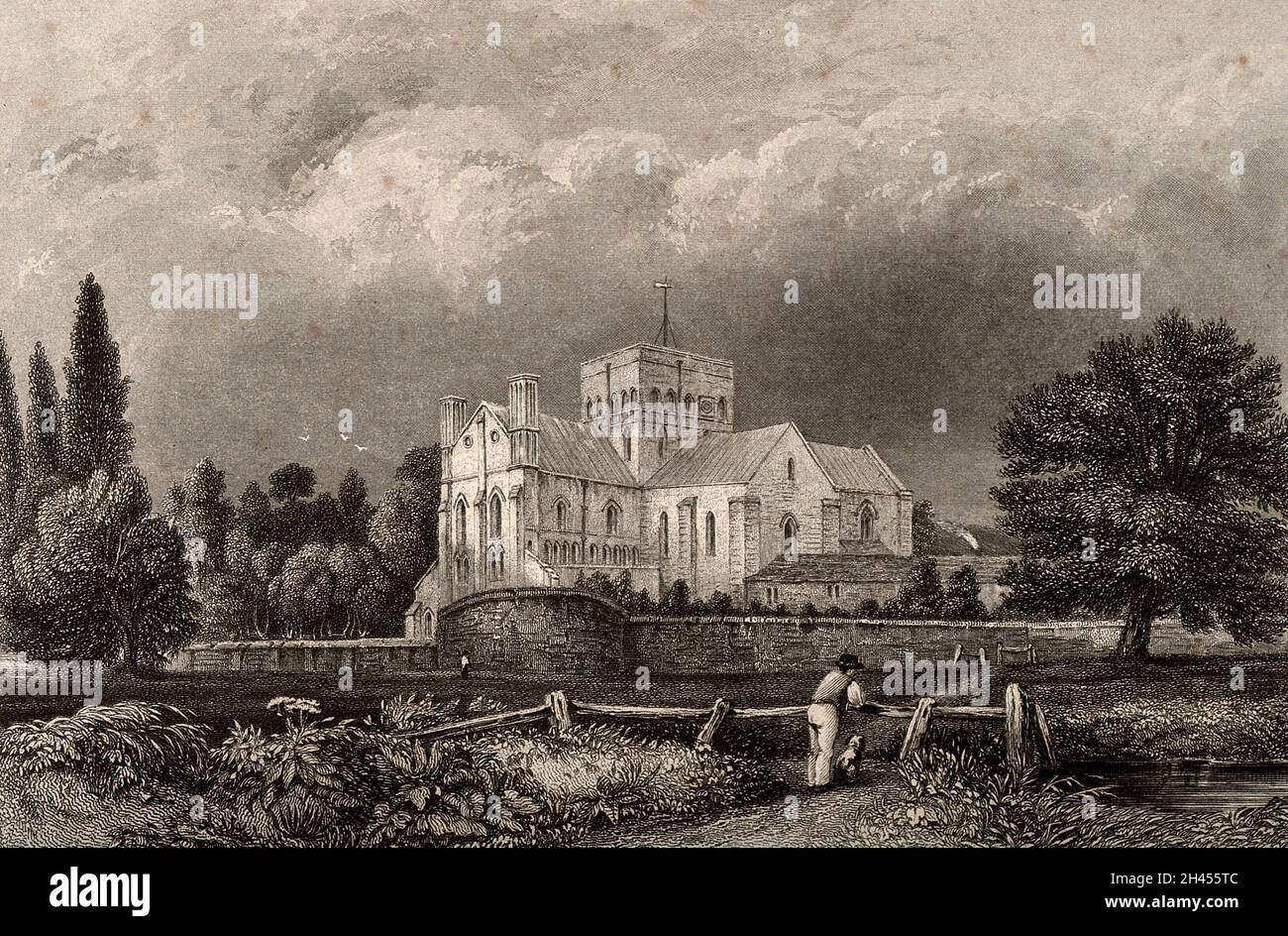 St. Cross Church, Winchester, Hampshire: panoramic view. Engraving by J ...