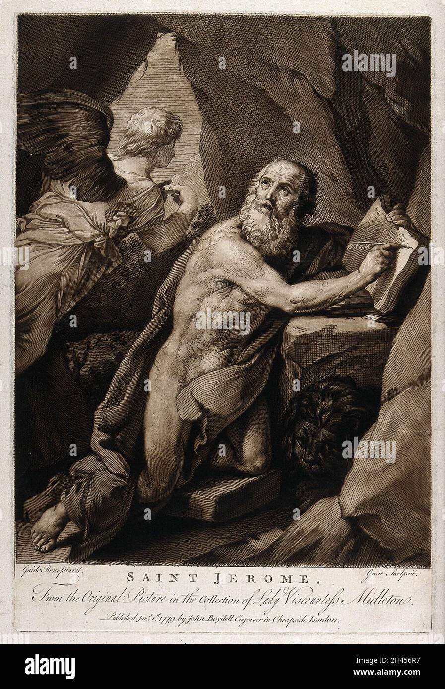 Saint Jerome. Engraving (?) by Grese after G. Reni Stock Photo - Alamy