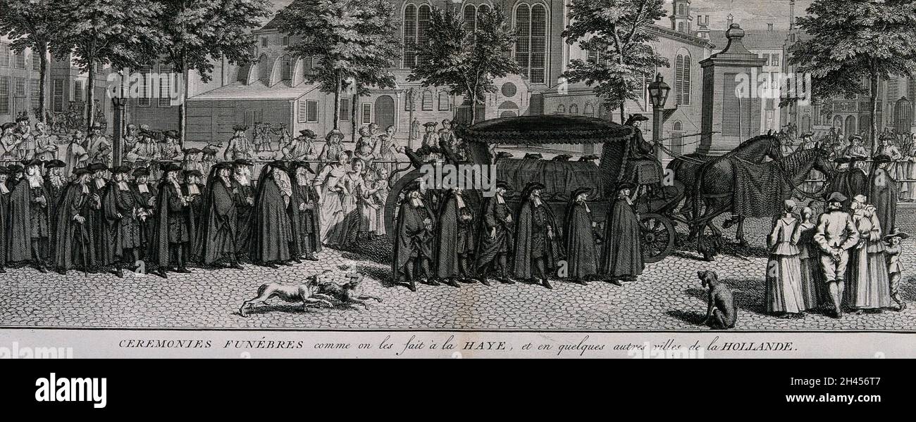 A funeral in the city of the Hague in Holland. Engraving with etching ...