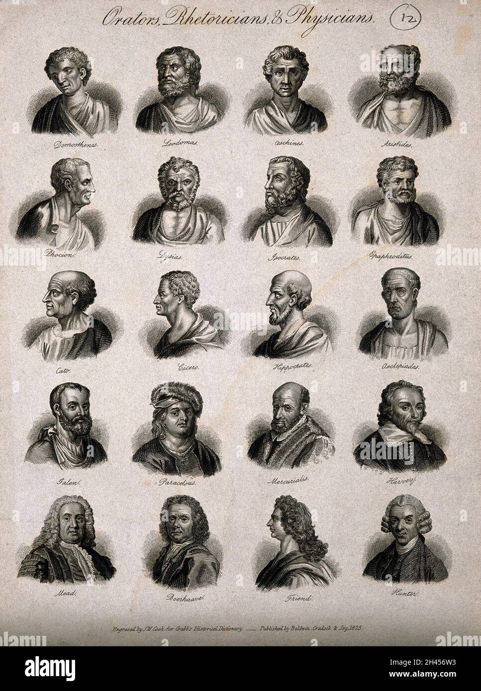 Twenty portraits of orators and physicians. Engraving by J.W. Cook ...