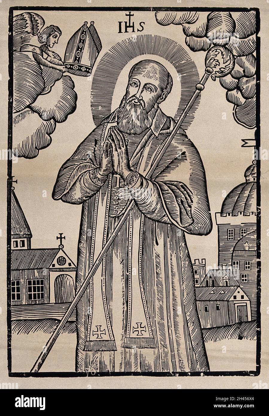 Saint Nicholas (?) receiving the mitre through the hand of an angel ...