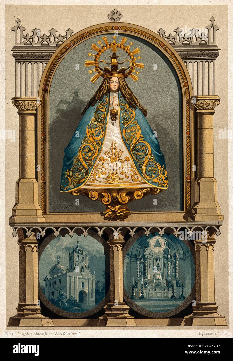 Saint Mary (the Blessed Virgin). Colour lithograph by L. Desgodets ...