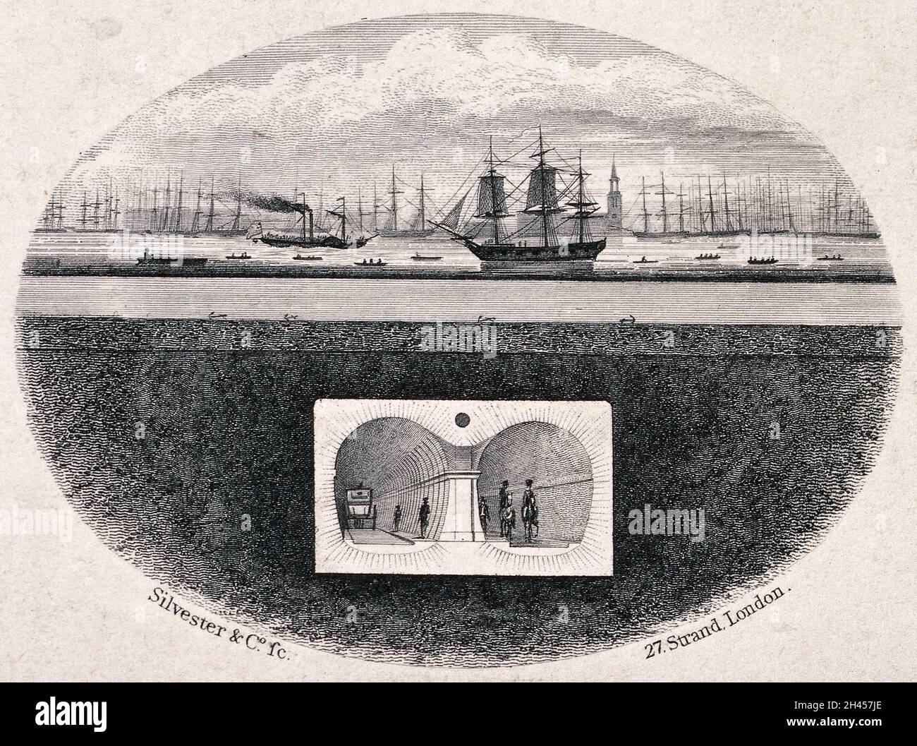 The Thames river, London: a cross-section of the first tunnel under the ...