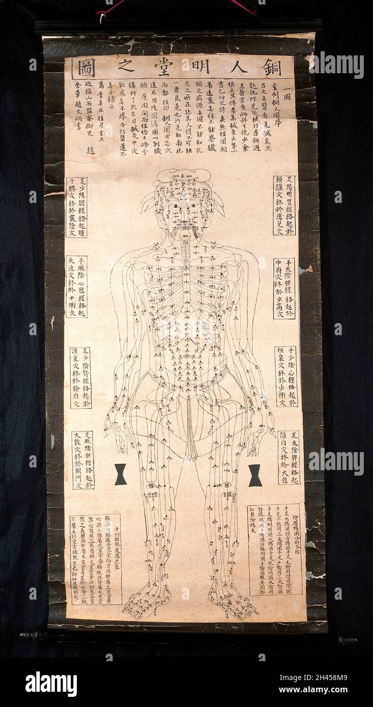 Acupuncture/pressure points on the front of the body. Woodcut by a ...
