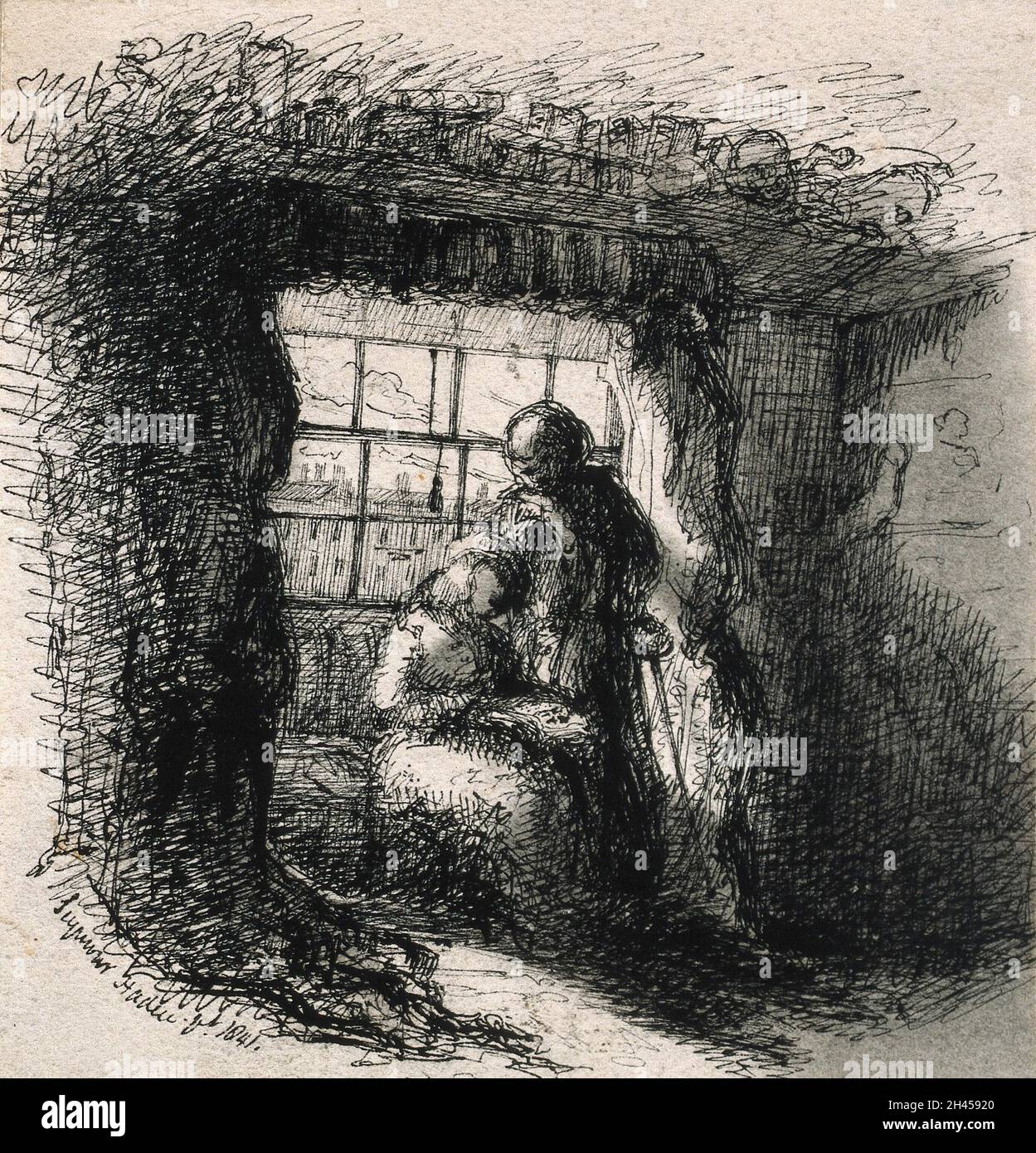 Francis Seymour Haden: his garret in Grafton Street. Pen and ink ...