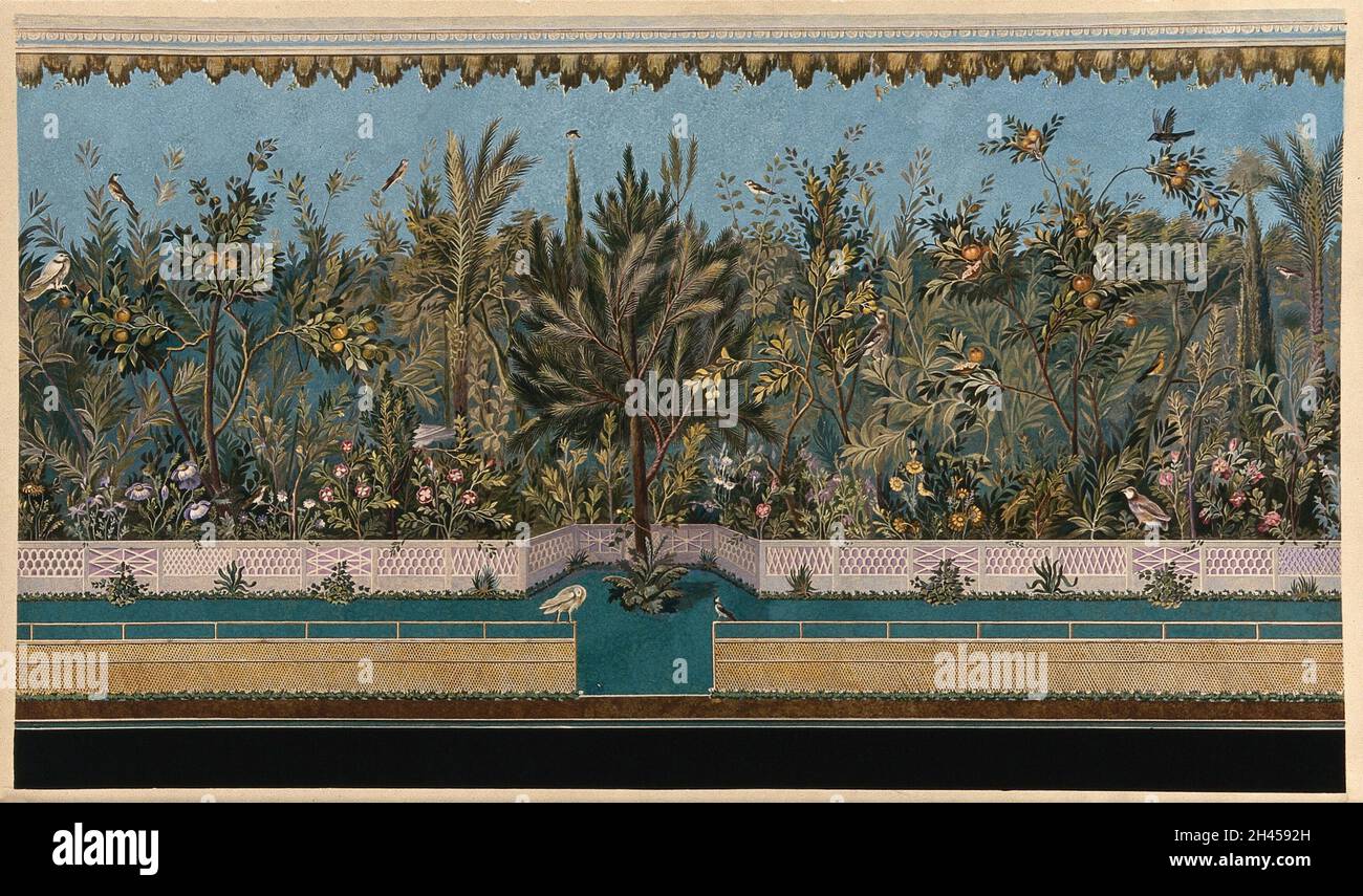 A border of trees, palms and herbaceous plants from a Roman garden in ...