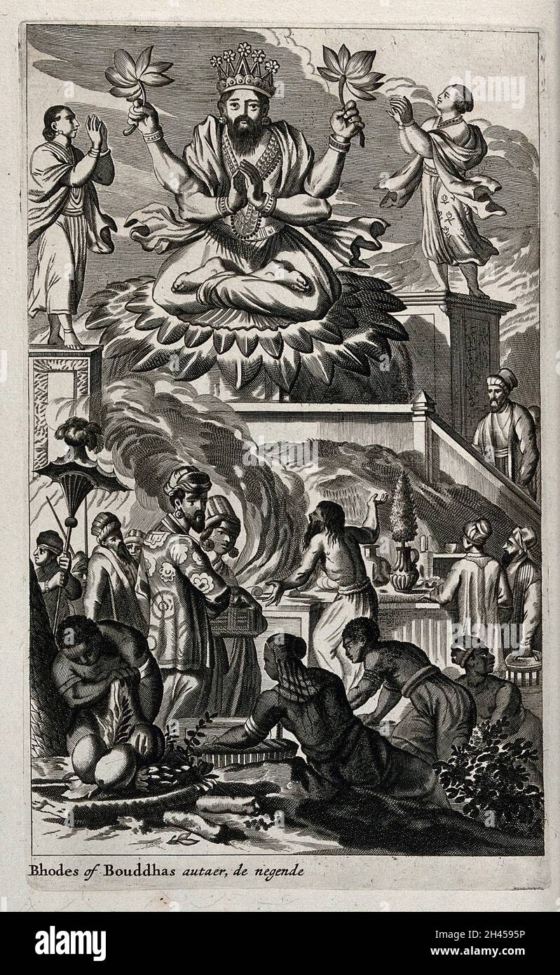 Vishnu in his incarnation as Buddha, the thinker. Engraving, 1672 Stock ...