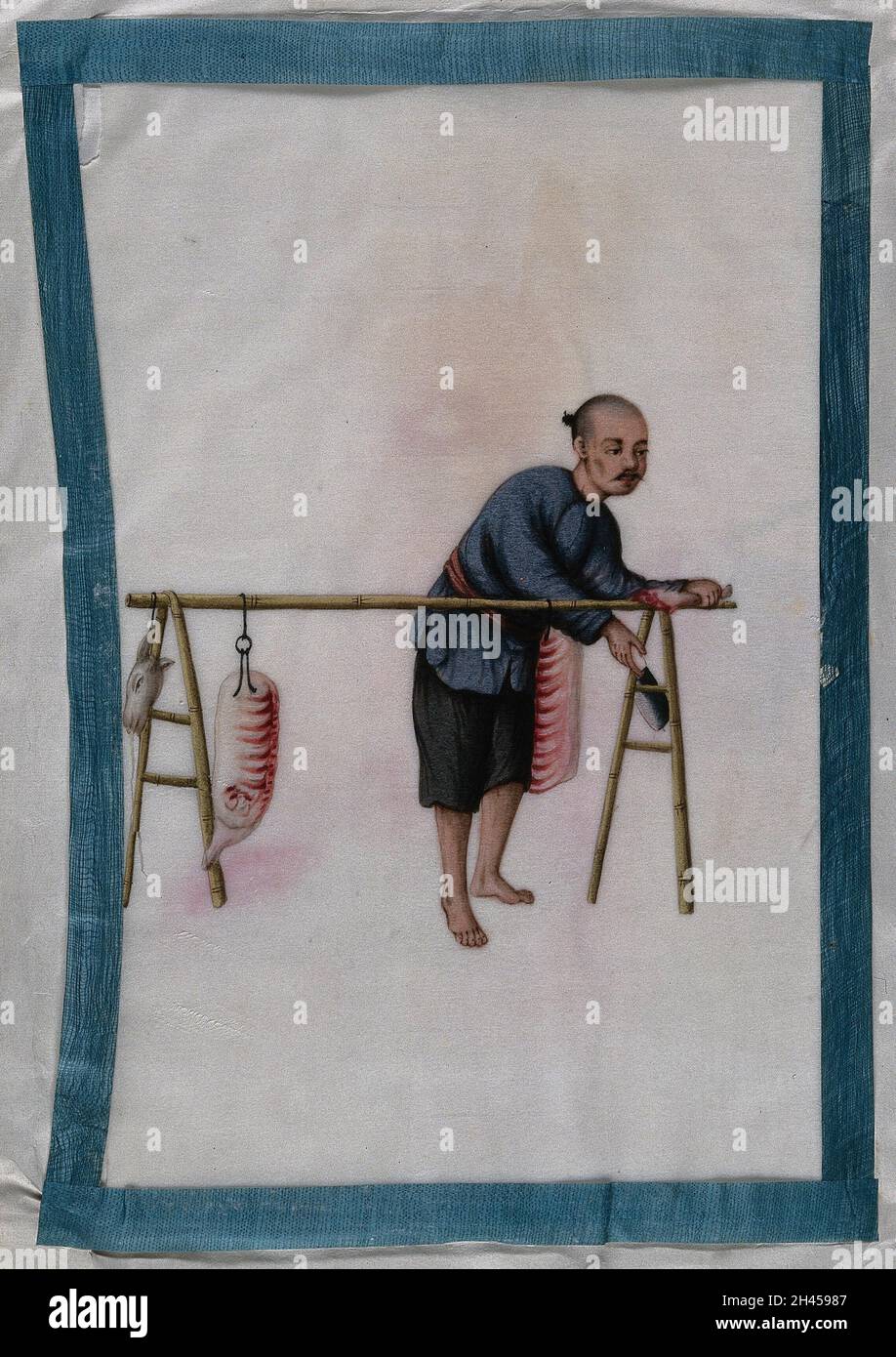 A Chinese butcher. Painting by a Chinese artist, ca. 1850 Stock Photo ...