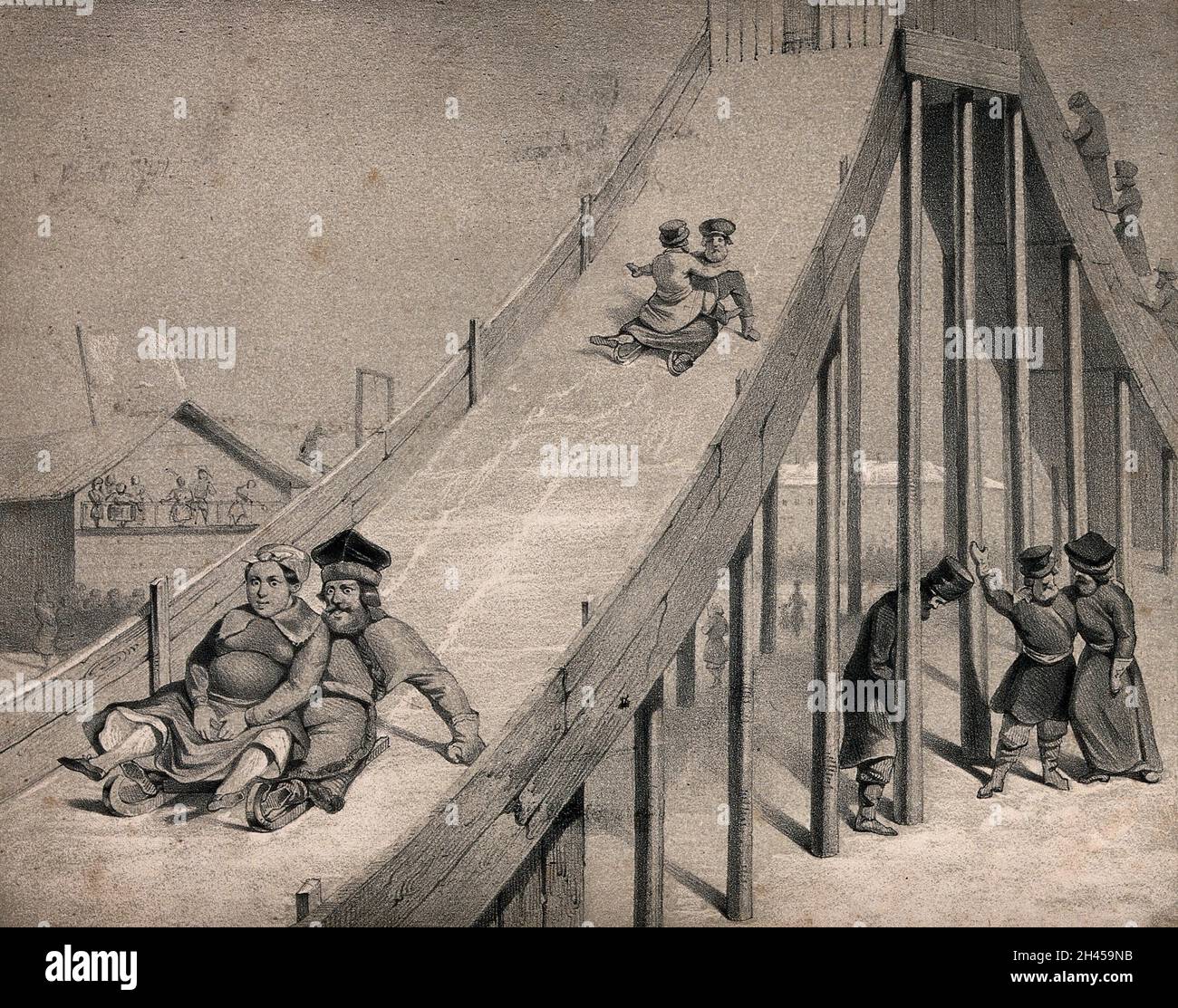 Some people climb up the steps to the top of a slide, others slide down ...