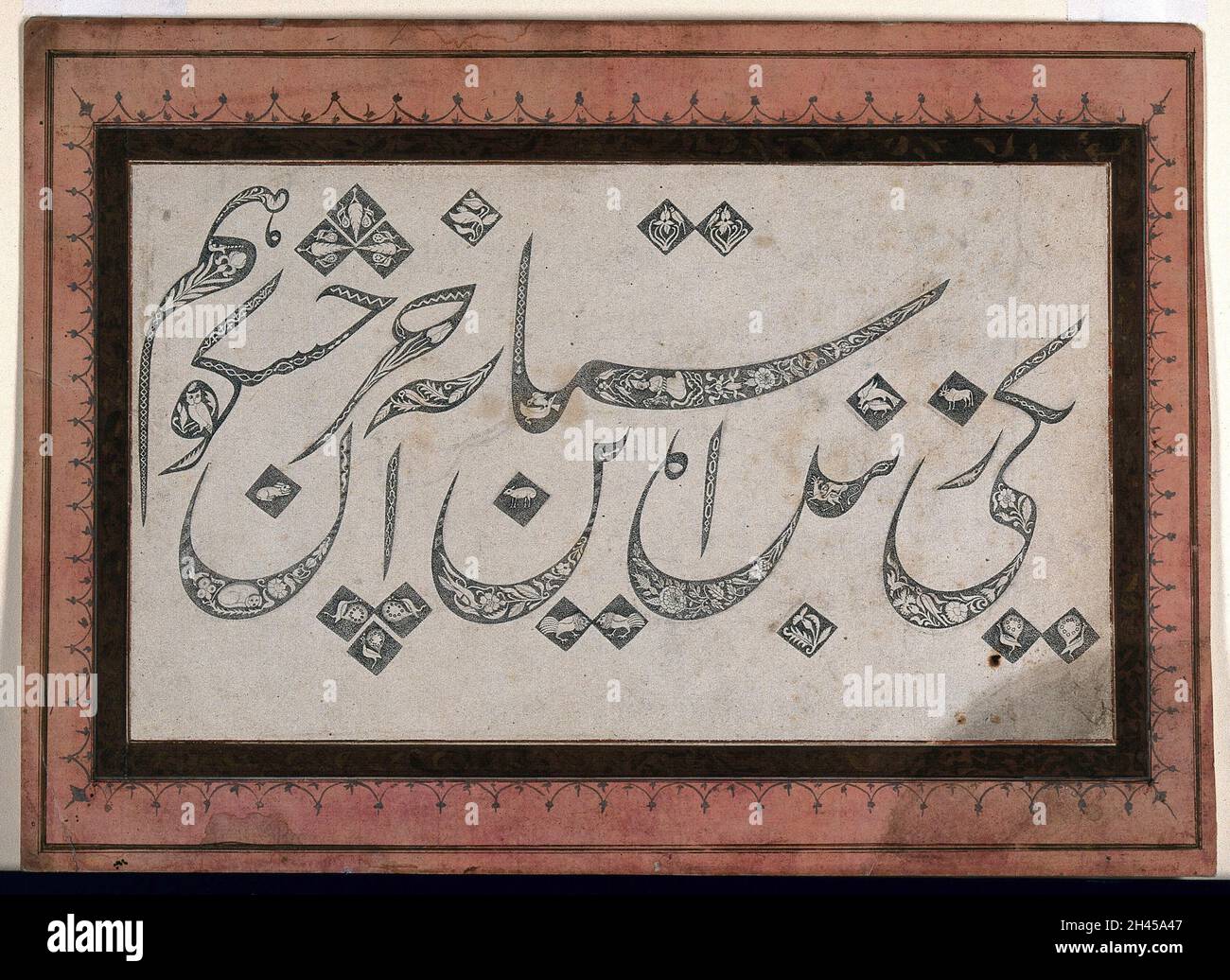 Animals and flowers within the outlines of Gulzar characters. Gouache ...