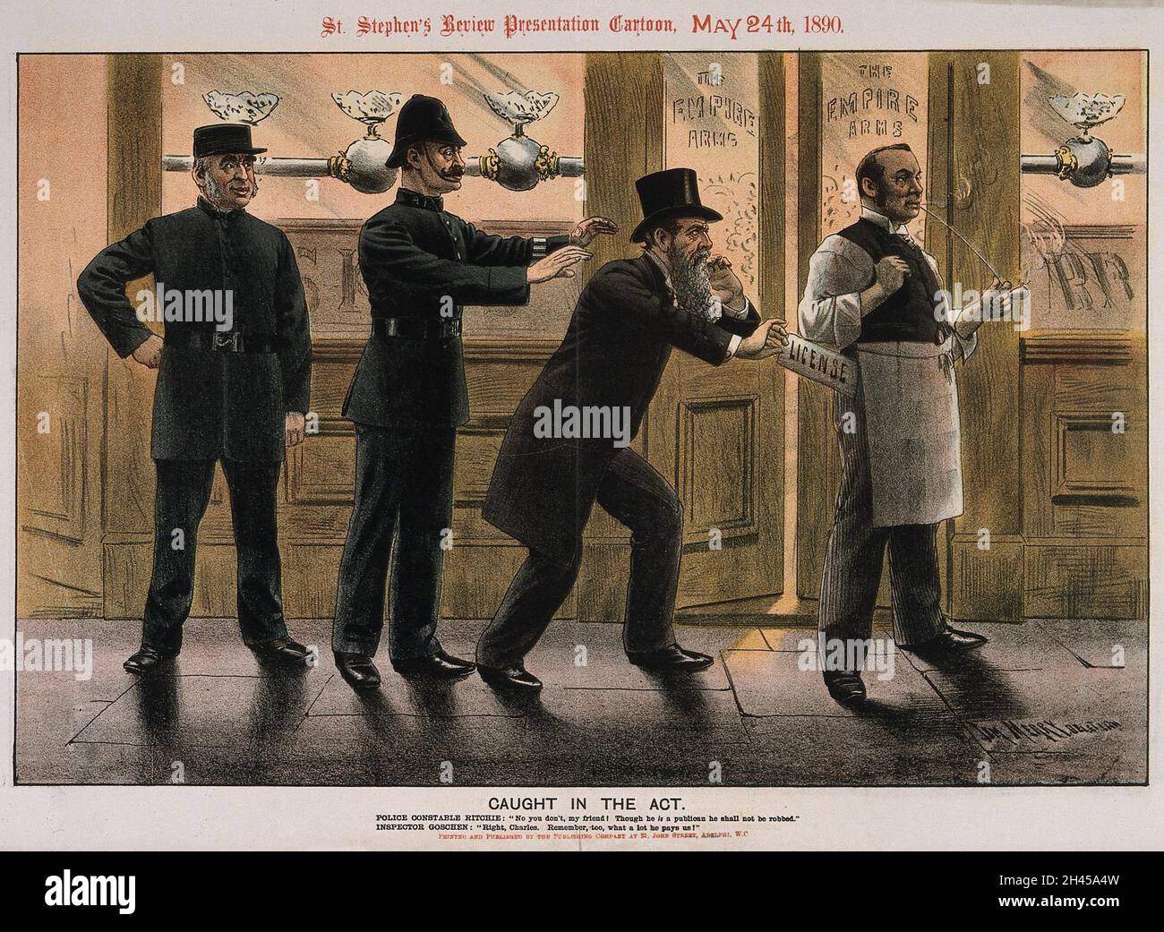 Policemen apprehend a pickpocket taking a license from a publican ...