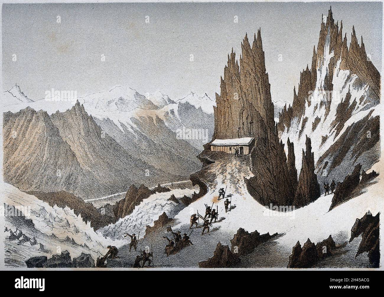 Mont Blanc: Albert Smith's party reaching the cabin on the Grands ...