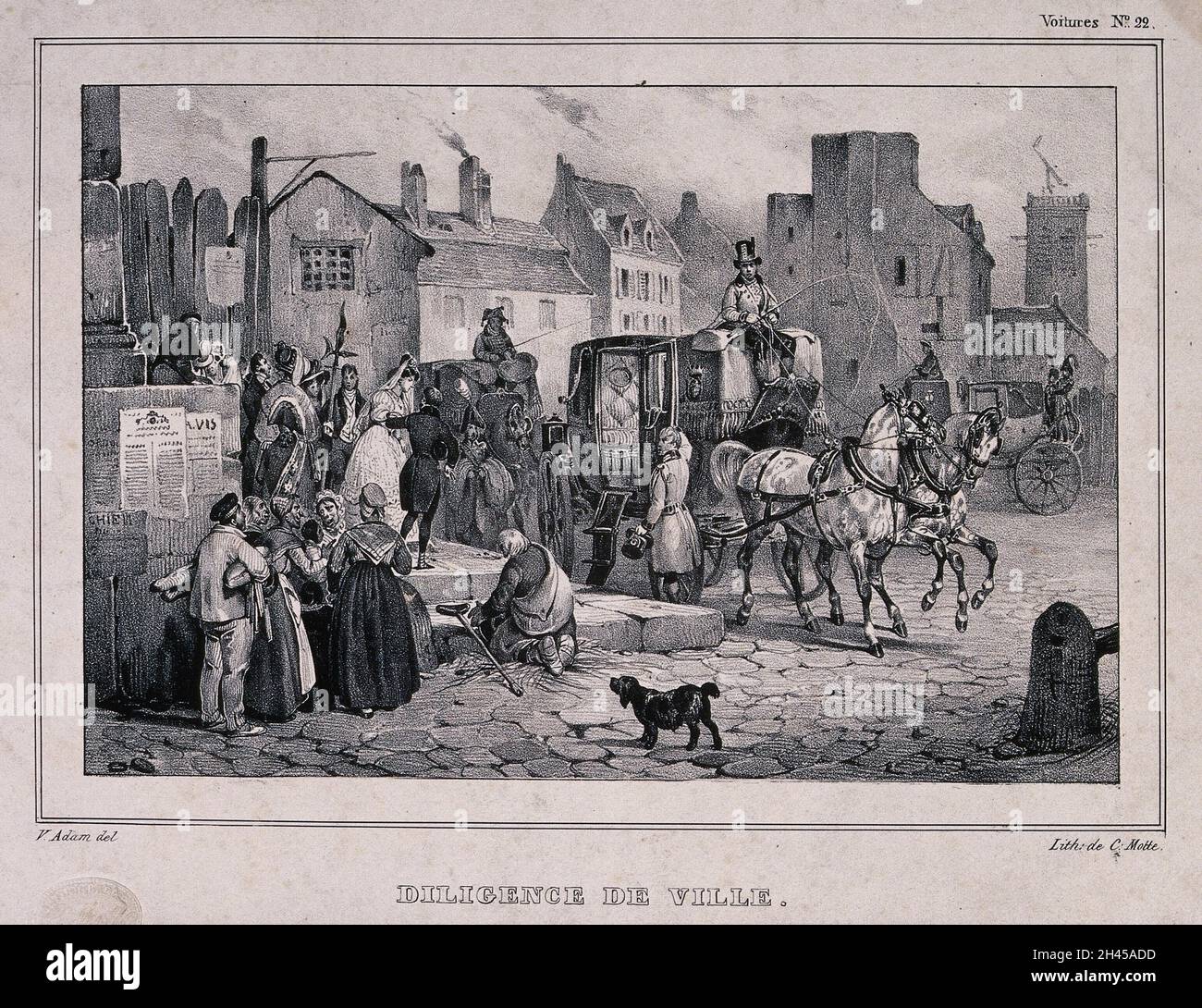 A horse-drawn carriage has arrived at a church in a poor part of a town ...