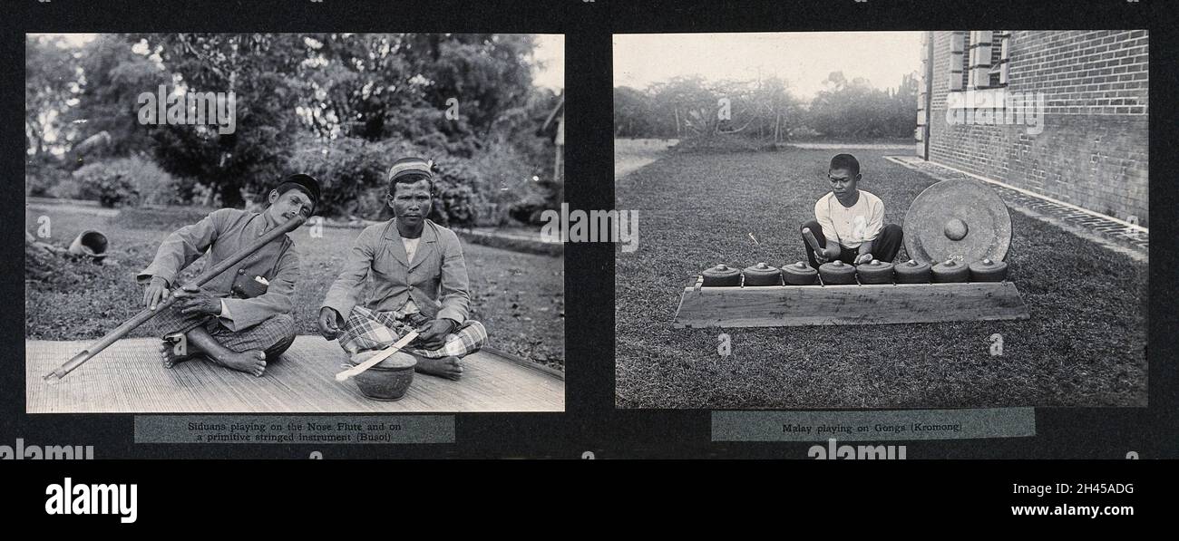Sarawak: native musicians playing on a nose flute, a stringed ...