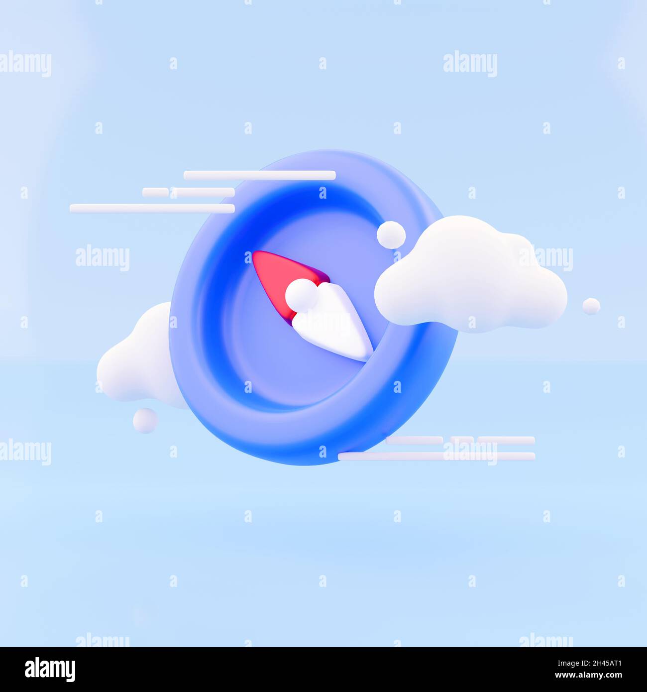 3D render of a compass with cloud isolated on blue background. 3d ...