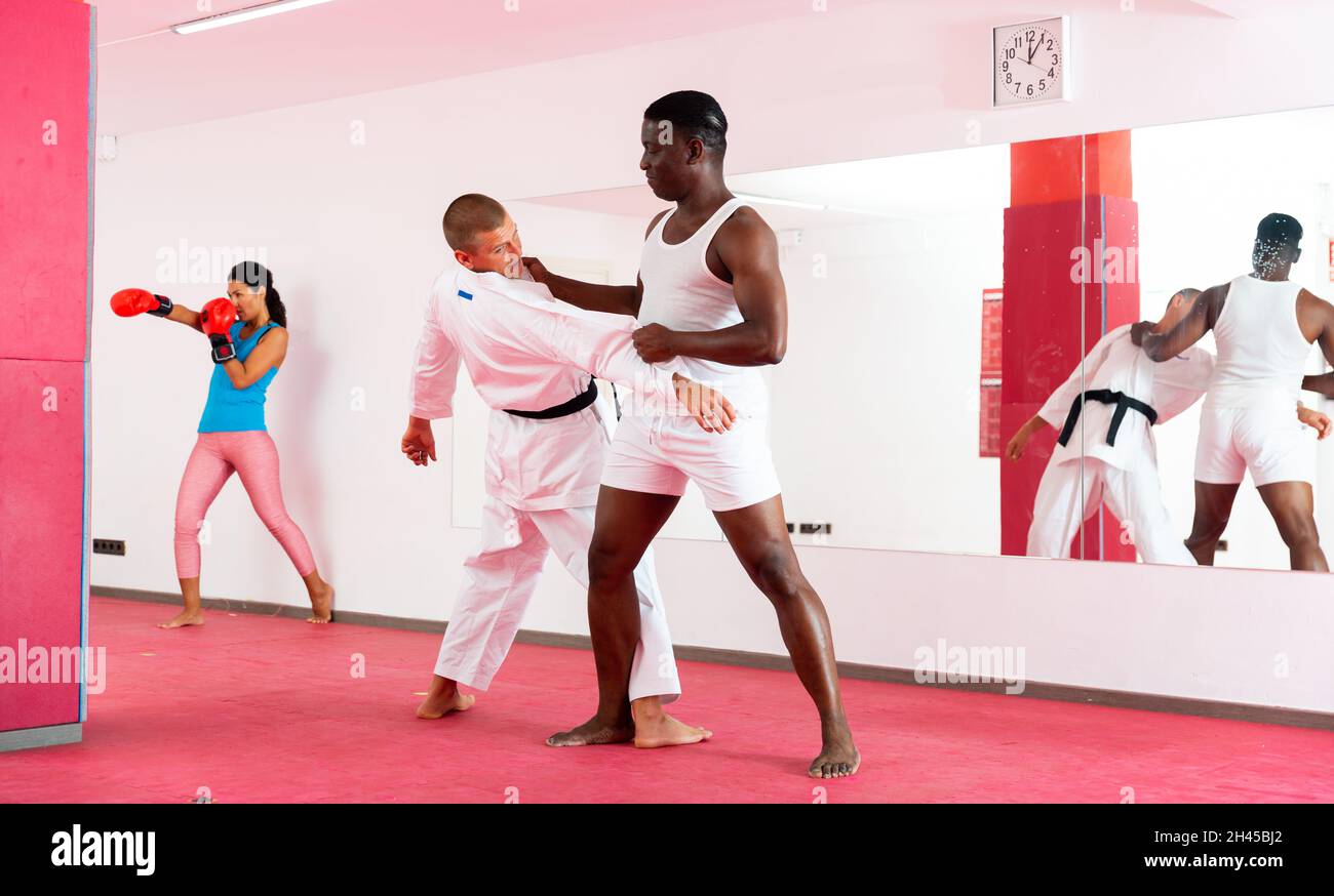 People training martial arts moves in gym Stock Photo - Alamy