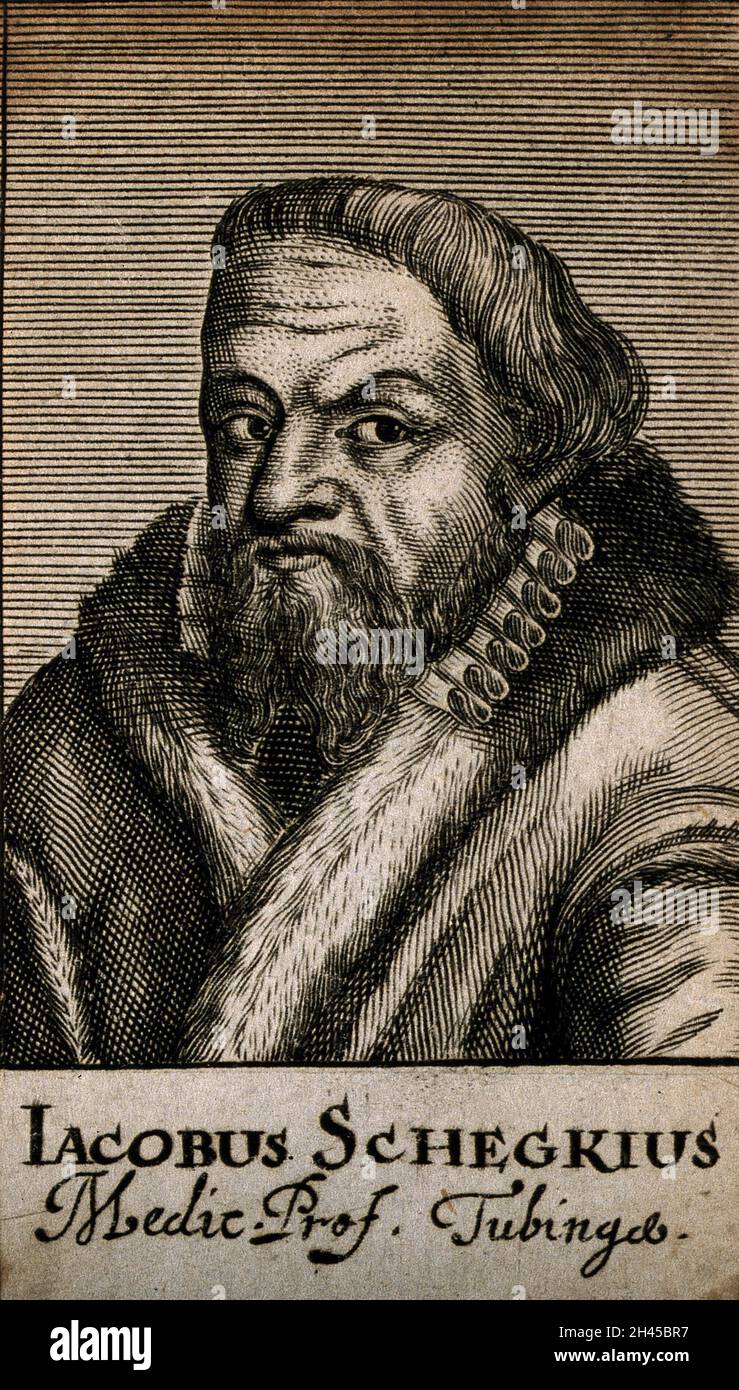 Jacob Scheckius, wearing a fur collar. Line engraving, 1688 Stock Photo ...