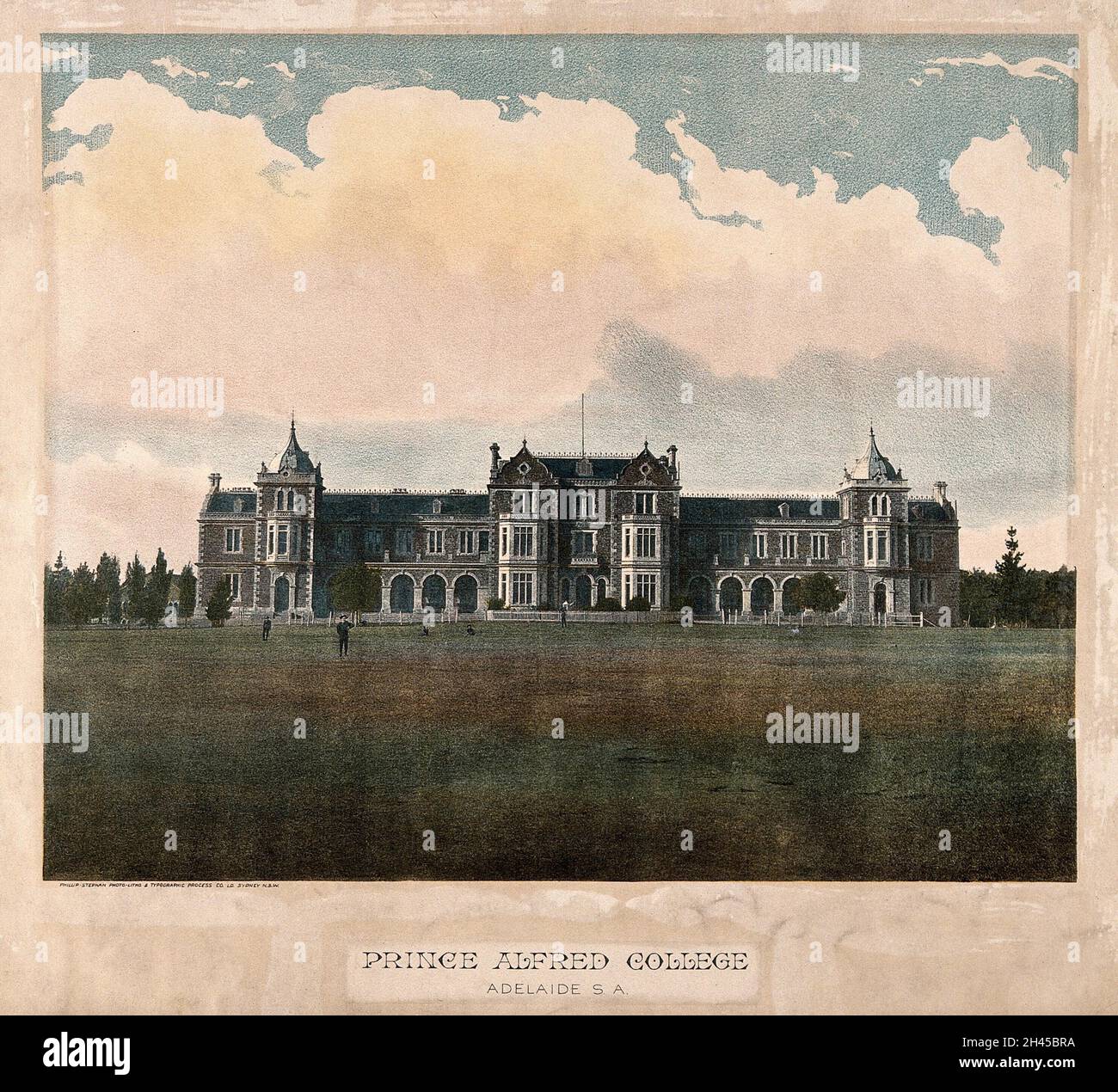 Facade and grounds of Prince Alfred college, Adelaide. Coloured ...