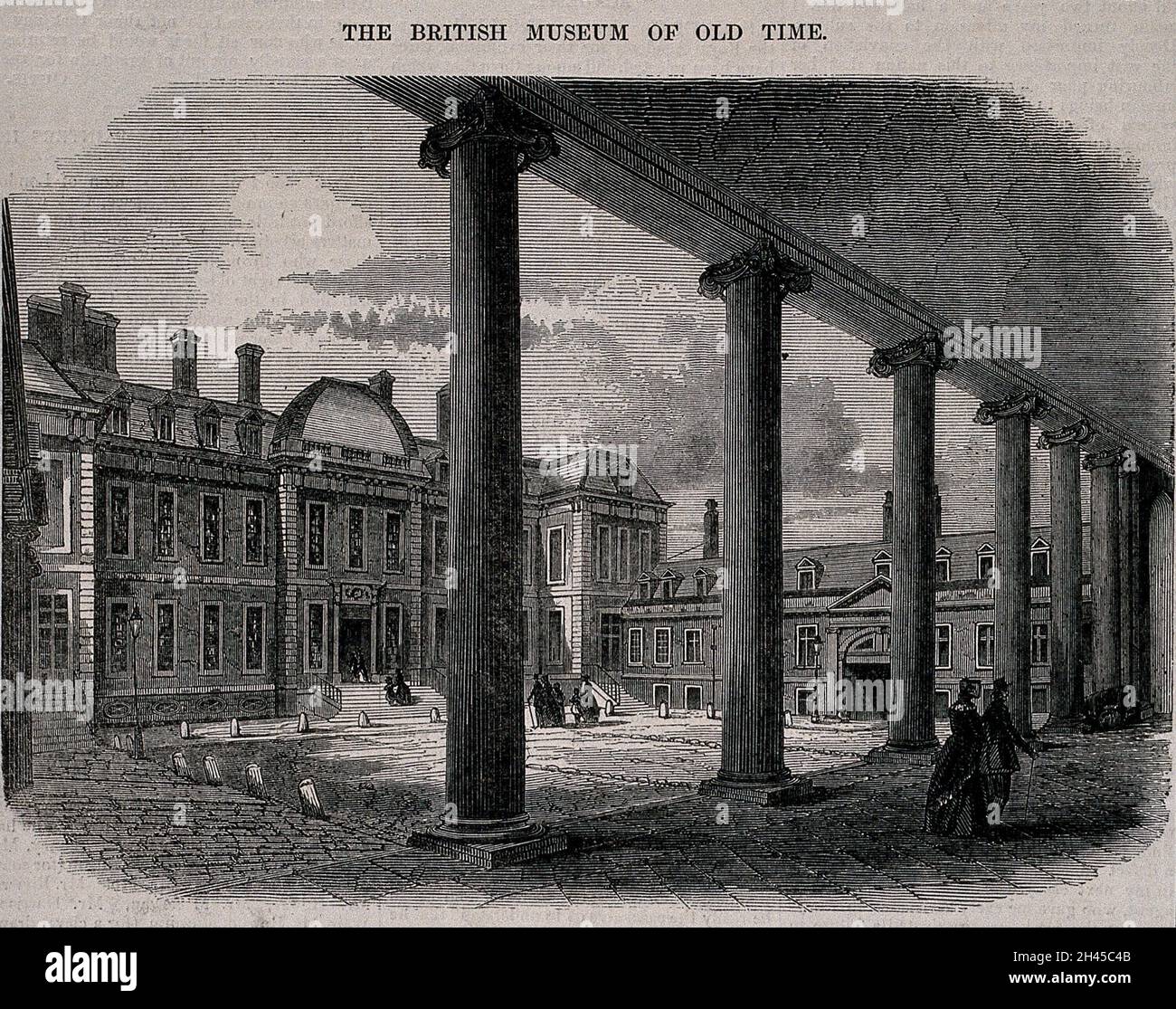 The British Museum at Montague House: the courtyard. Wood engraving ...