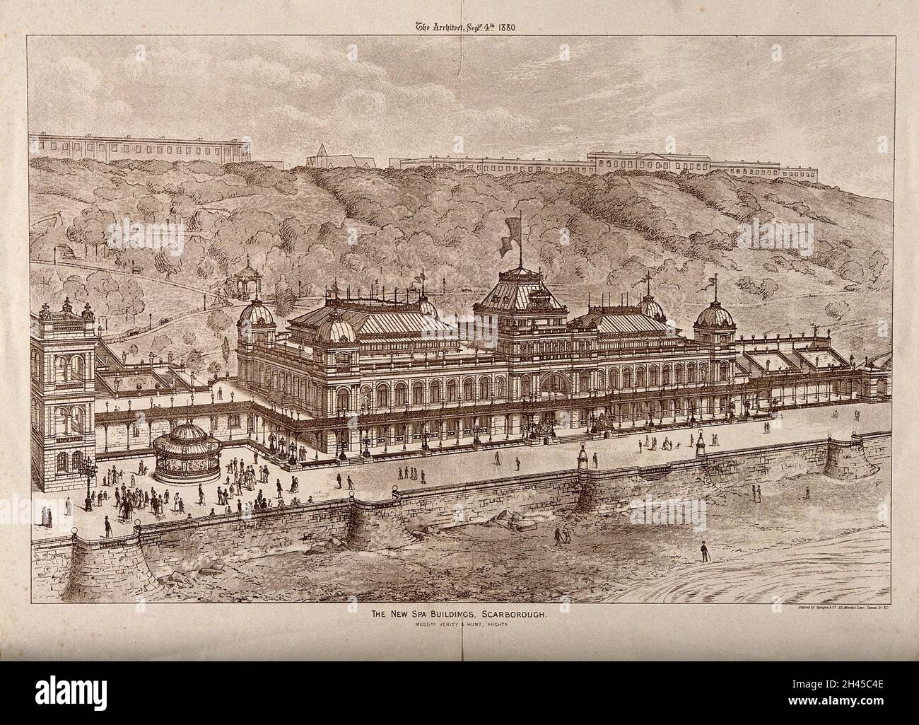 New Spa buildings, Scarborough, Yorkshire: panoramic bird's eye view ...