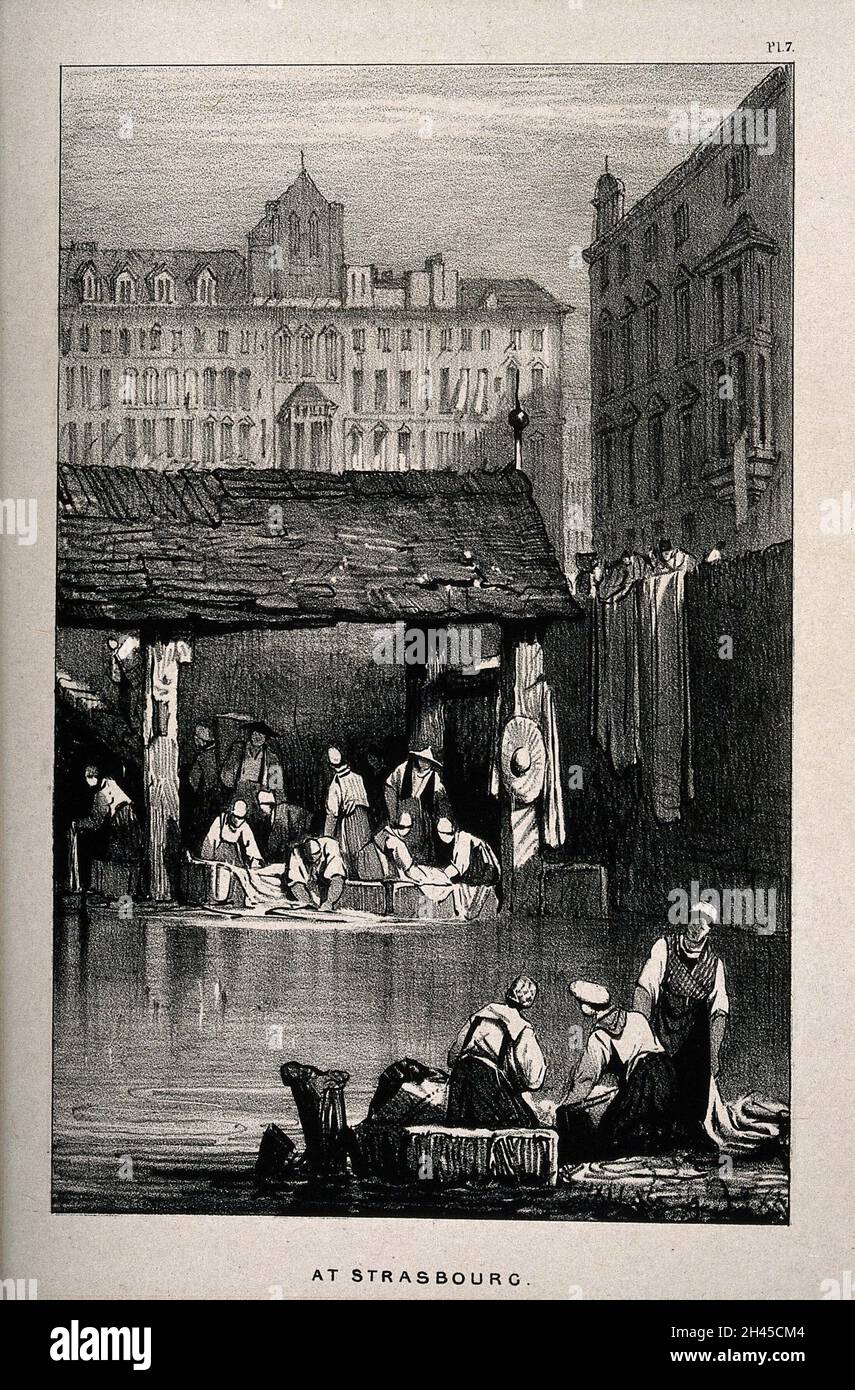 Strasbourg, France: women washing clothes. Lithograph Stock Photo - Alamy