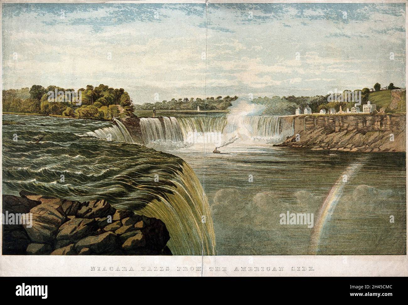 Geography: Niagara Falls, seen from a distance. Coloured lithograph, ca ...