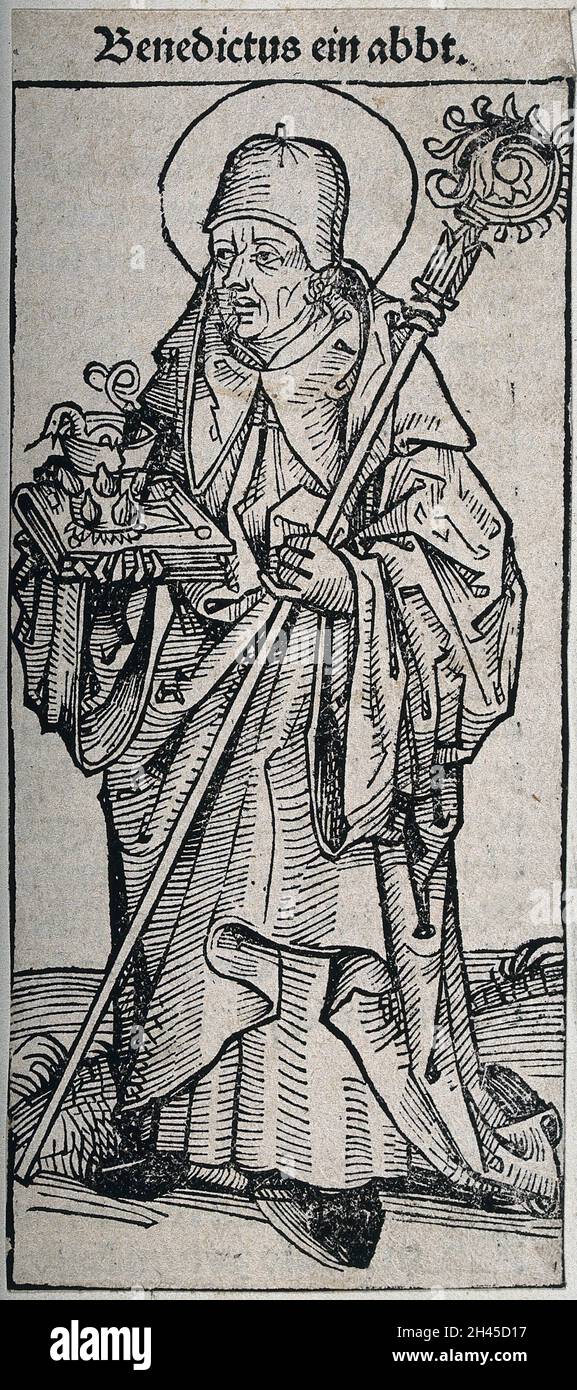Saint Benedict. Woodcut Stock Photo - Alamy