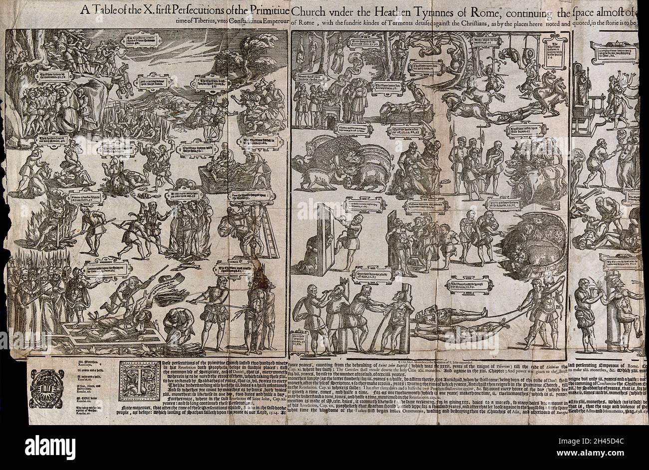 Martyrdom and persecution of Christians by the Romans. Woodcut, 1570 ...