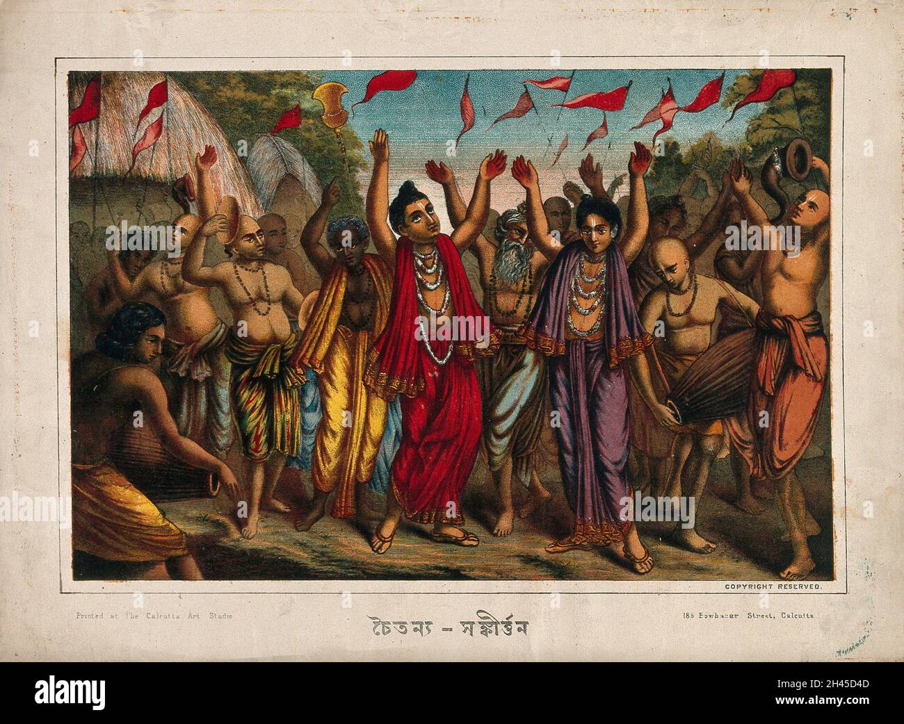 Devotees of Krishna and followers of Sri Caitanya, dancing with drums ...