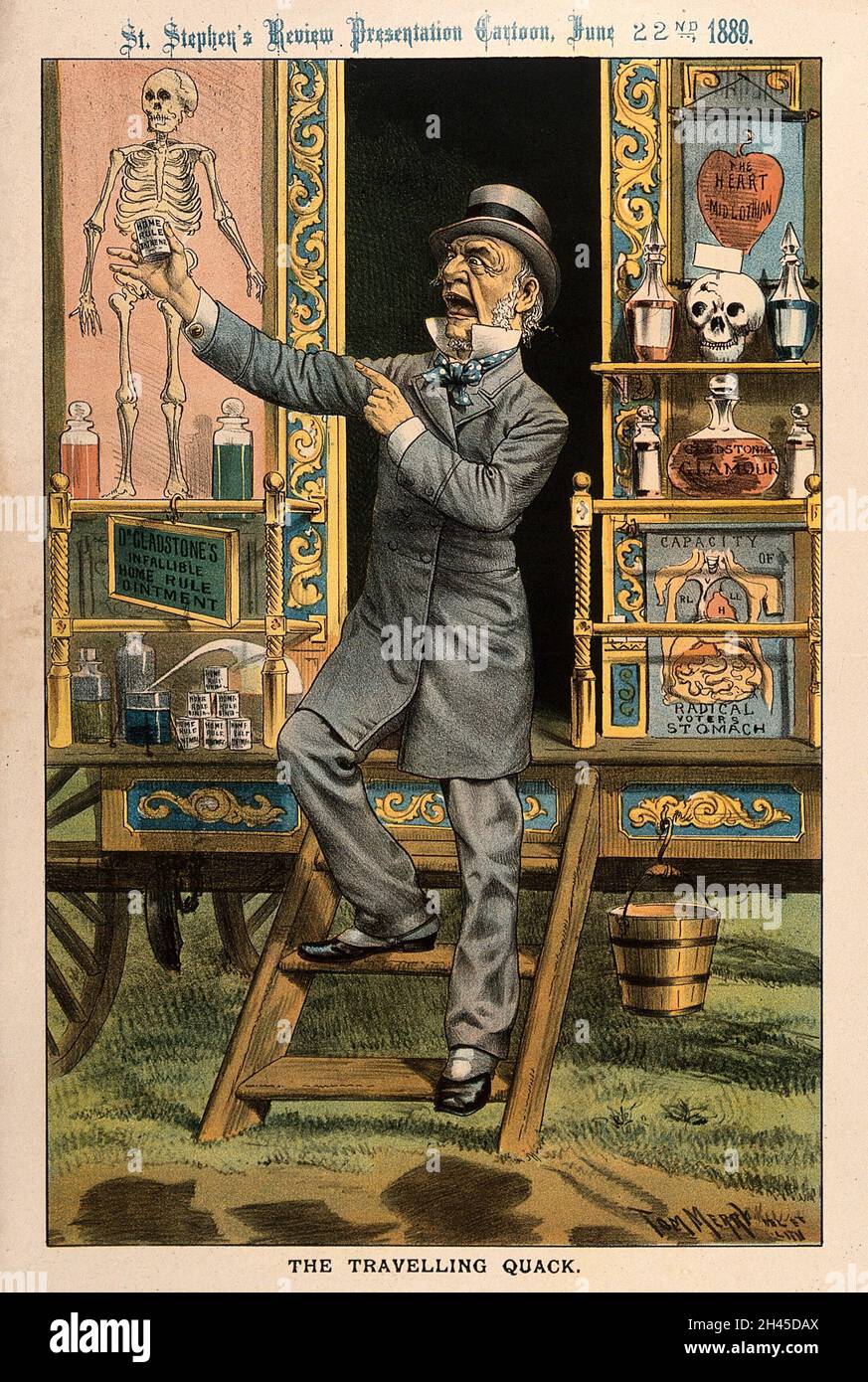 W.E. Gladstone as a quack doctor selling remedies from his caravan ...