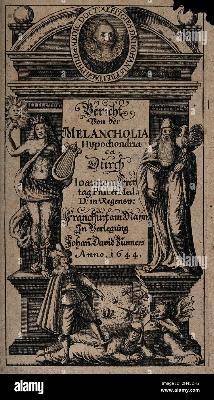 A baroque monument decorated with Apollo holding a lyre and Aesculapius ...