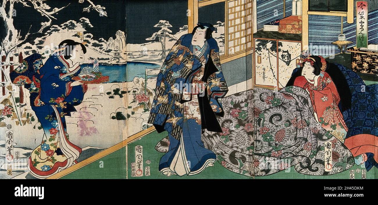 A prince visits his paramour, who is in bed, on a snowy winter's day ...