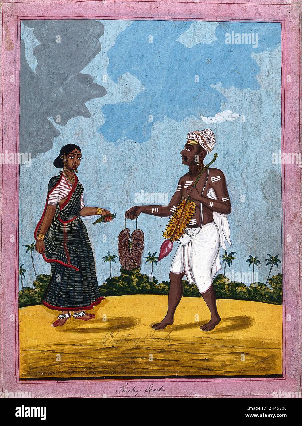 Indian pastry chef and wife. Gouache drawing Stock Photo - Alamy