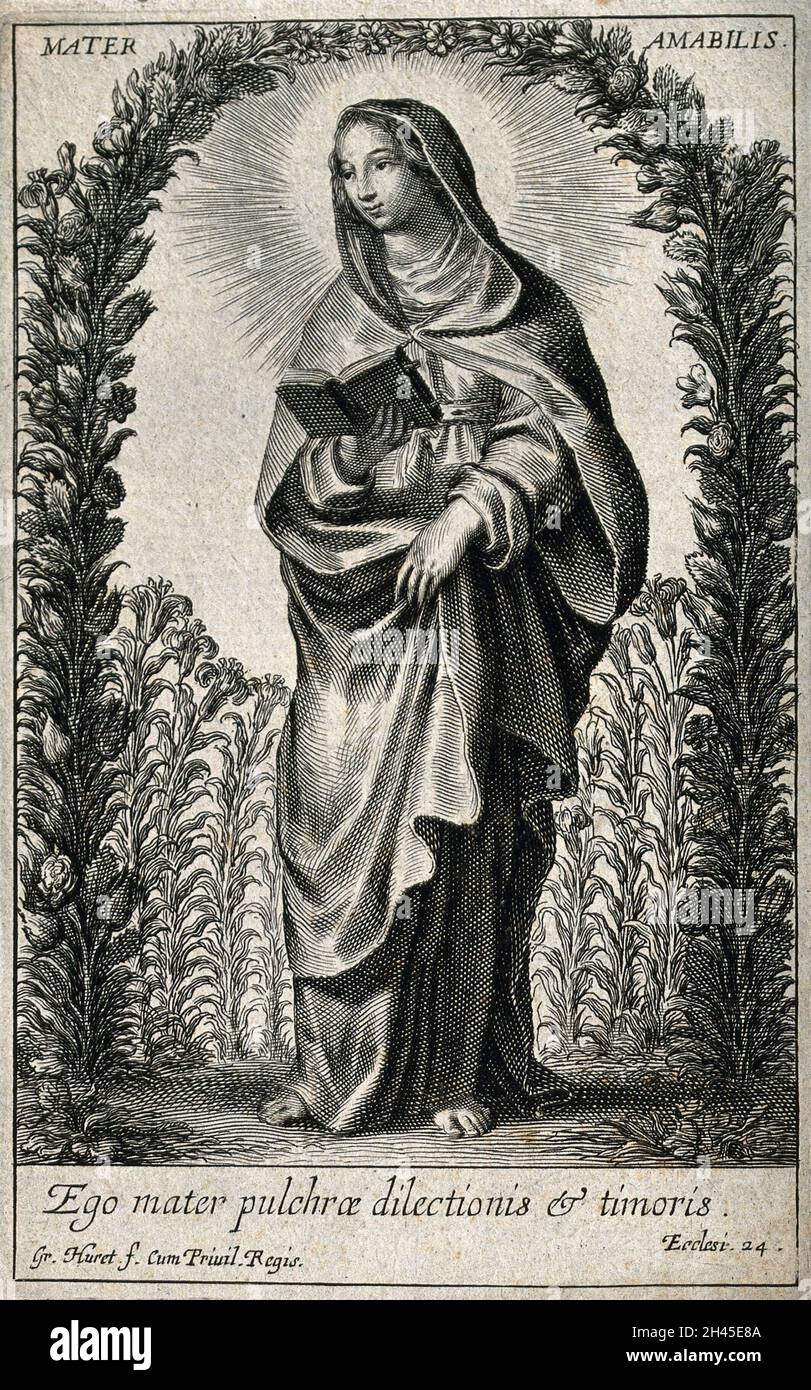 Saint Mary (the Blessed Virgin). Etching by G. Huret Stock Photo - Alamy