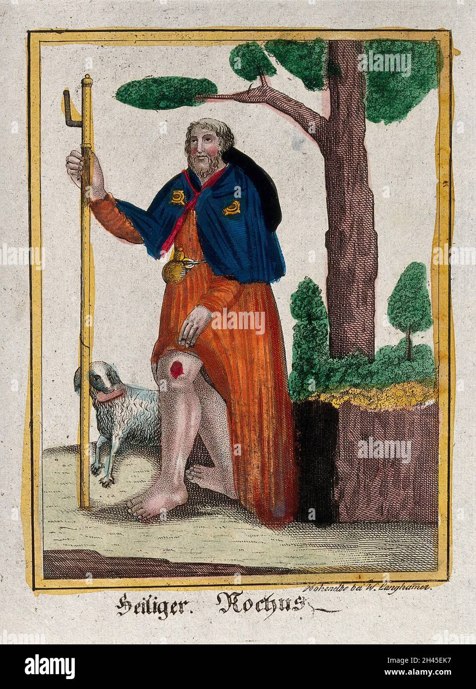 Saint Roch. Coloured engraving by W. Langhammer Stock Photo - Alamy