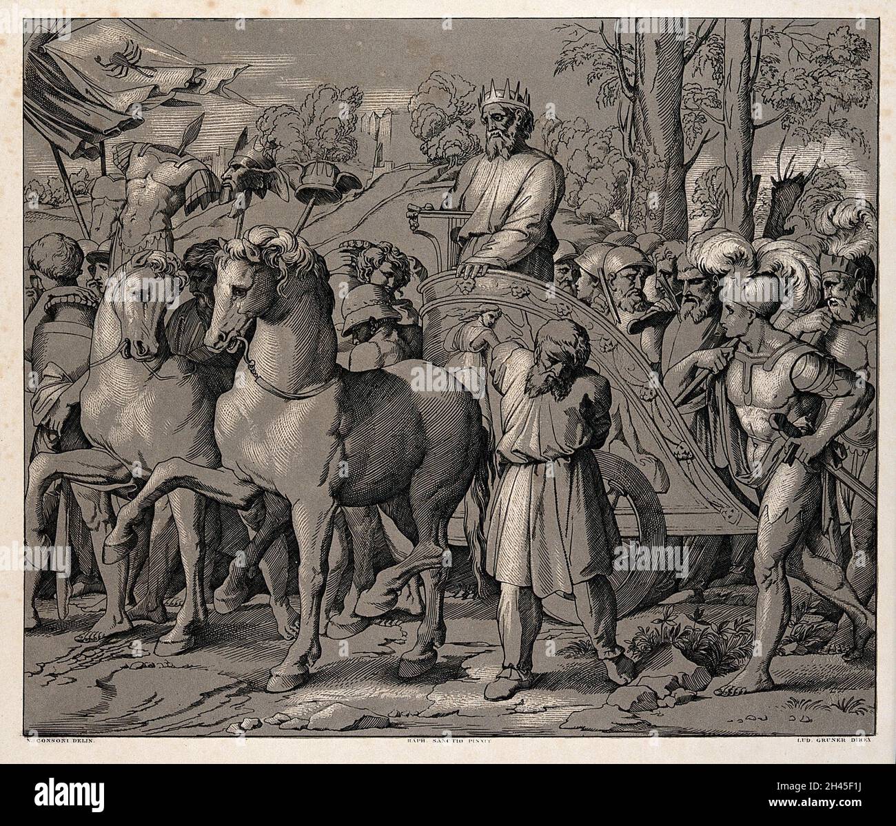 The triumph of David. Colour lithograph by L. Gruner after N. Consoni ...